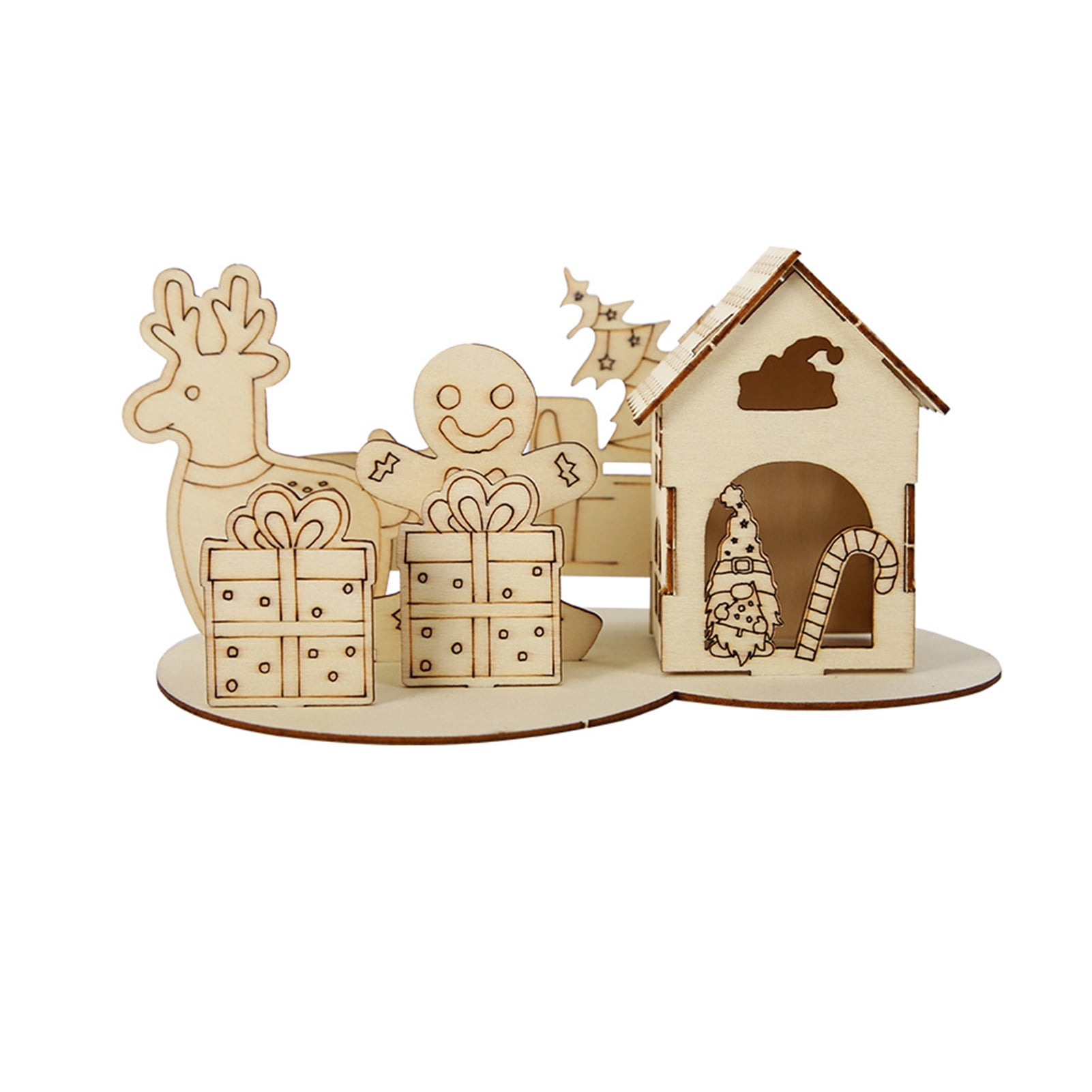 Kripyery Wooden House Puzzle Block Christmas Building Block Ornament ...