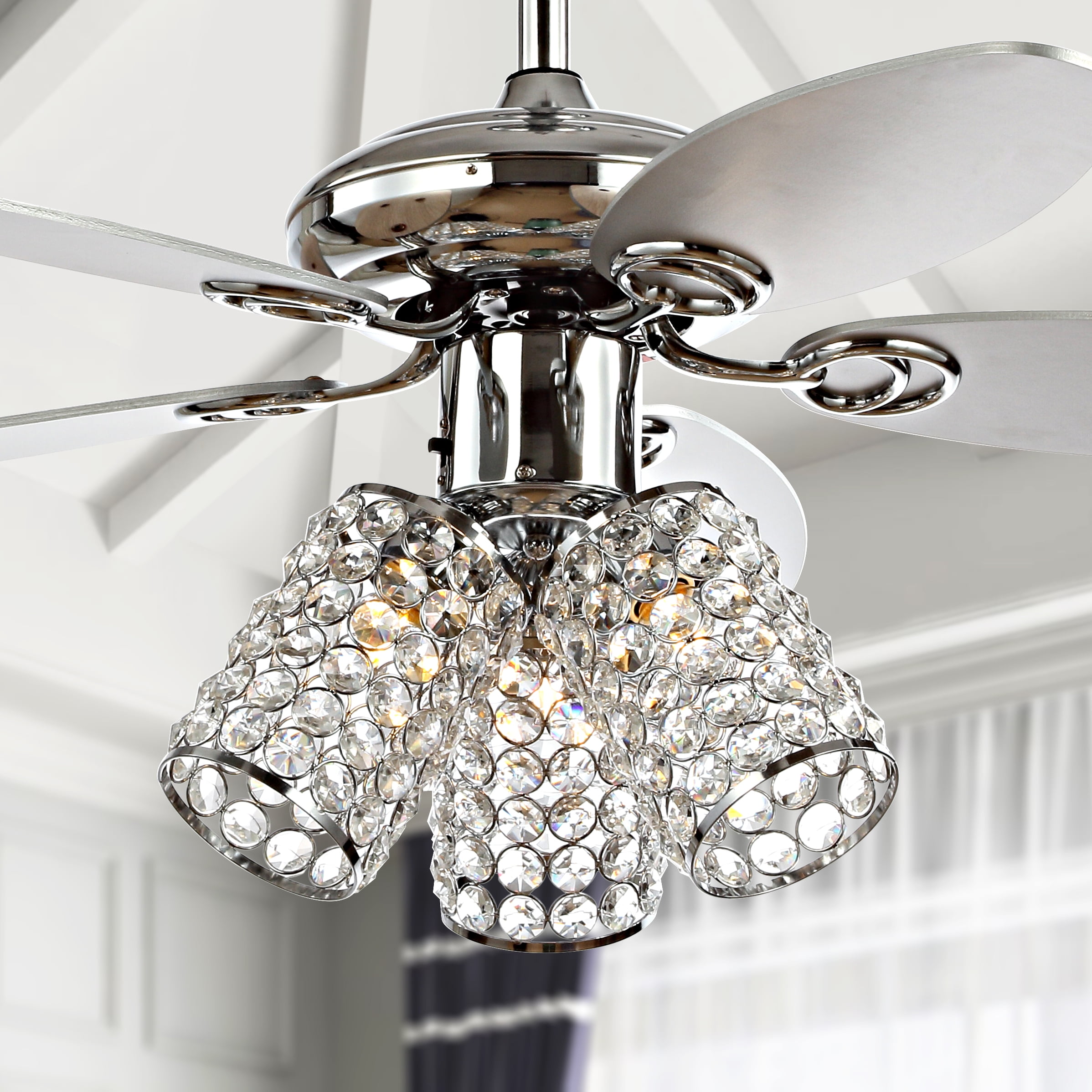 Kris 42" 3-Light Crystal LED Ceiling Fan With Remote, Chrome - Walmart.com