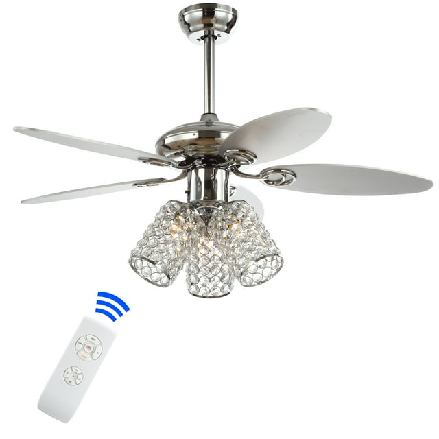 Kris 42" 3-Light Crystal LED Ceiling Fan With Remote, Chrome - Walmart.com