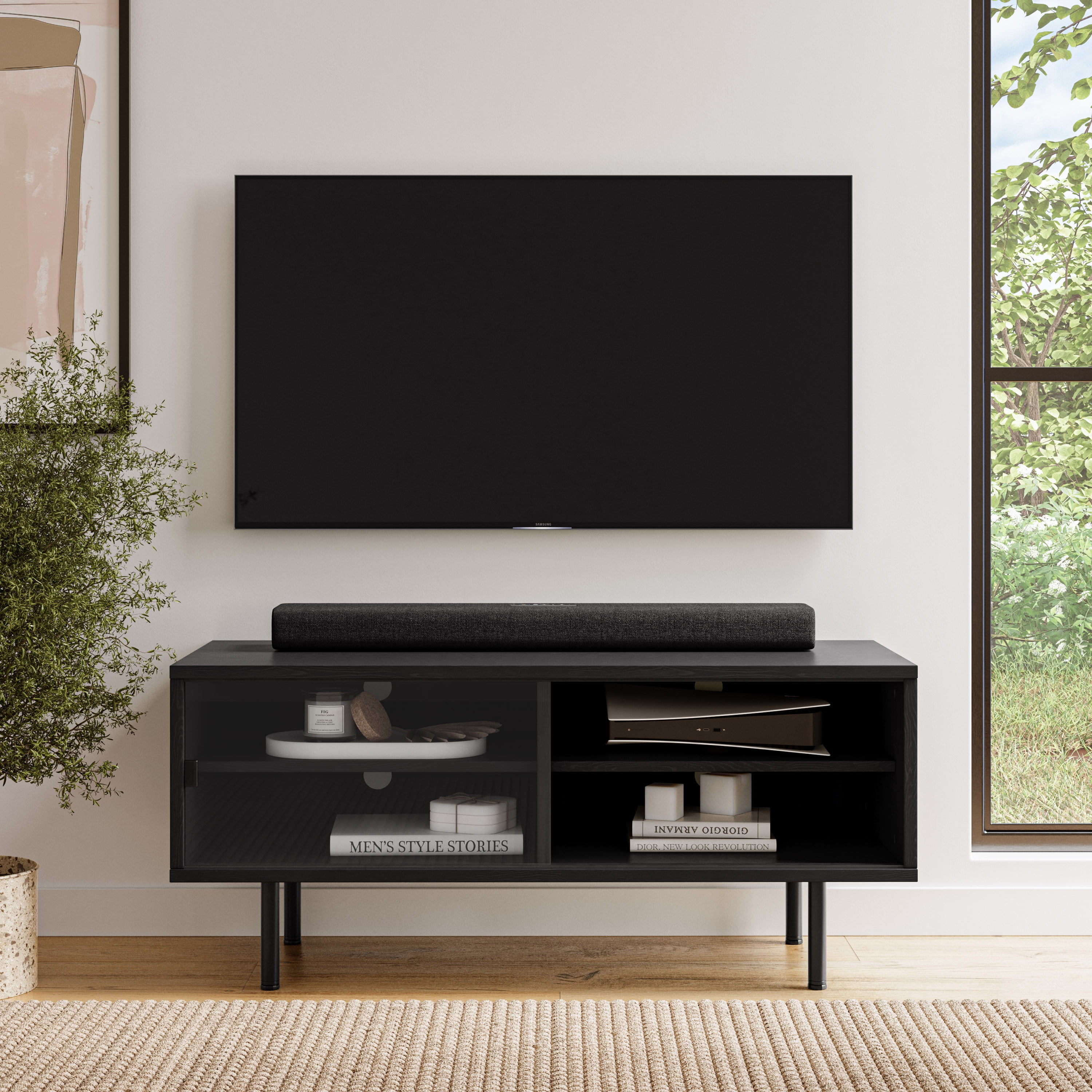 Kris & Alley Pictura Ravenwood Black Modular Engineered Wood 4 Shelf TV ...