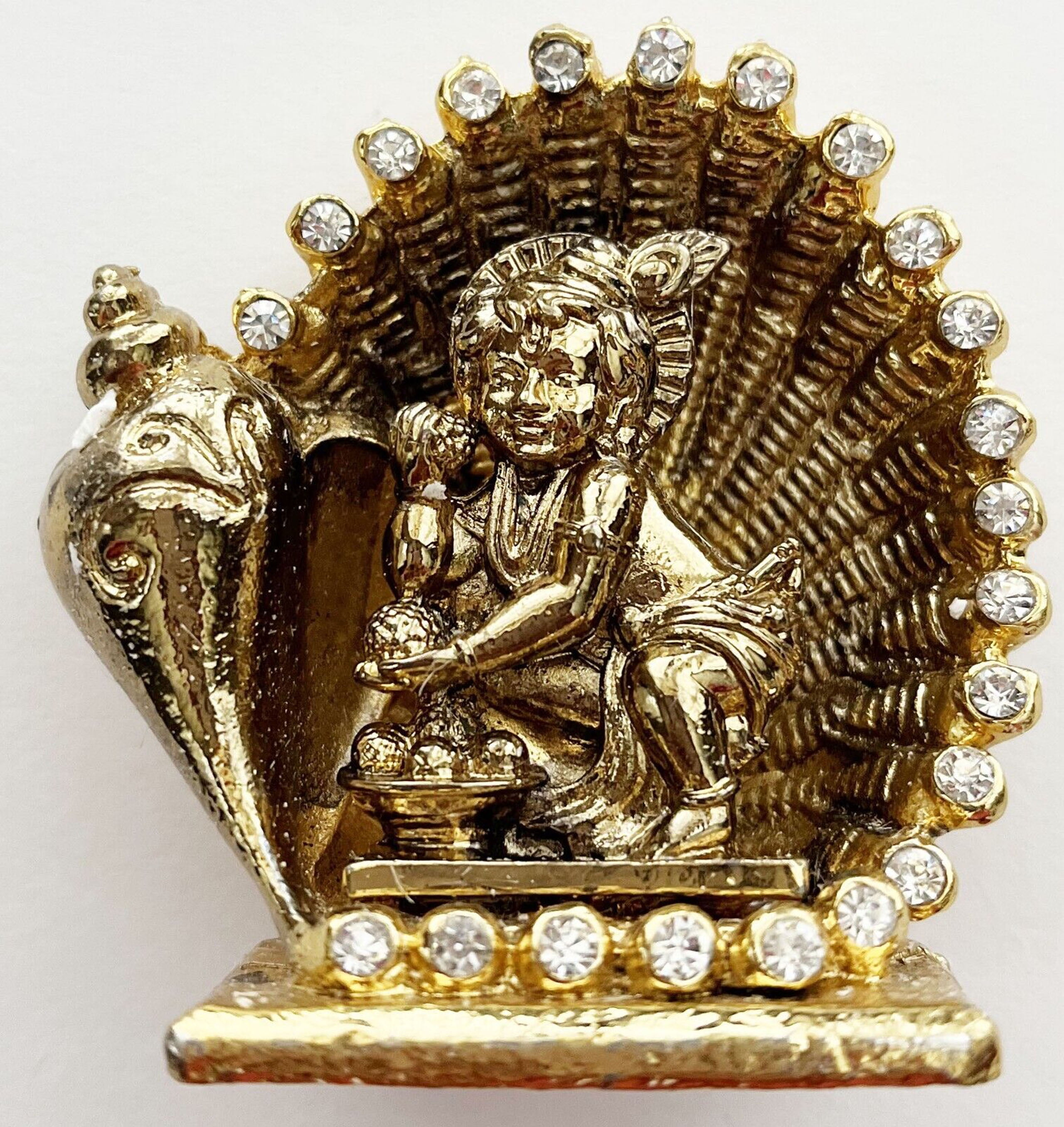 Krishna/Bal Gopal Sitting on Conch Golden Krishna Altar Decor H-2.3 ...