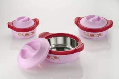 Krishna Marvel Plastic Casserole Set of 3 800 ml 1500 ml 2500 ml Pink - Walmart.com