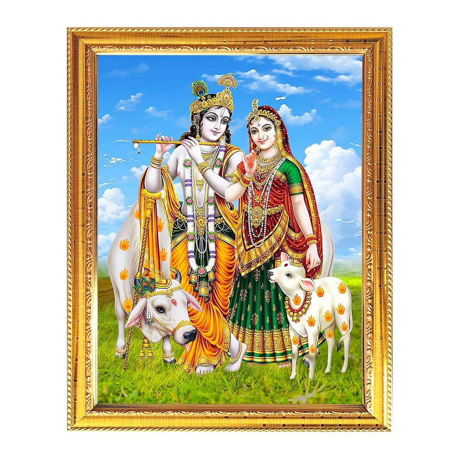 Krishna Radha Religious Photo God Frame Puja Room Temple Wall Hanging ...