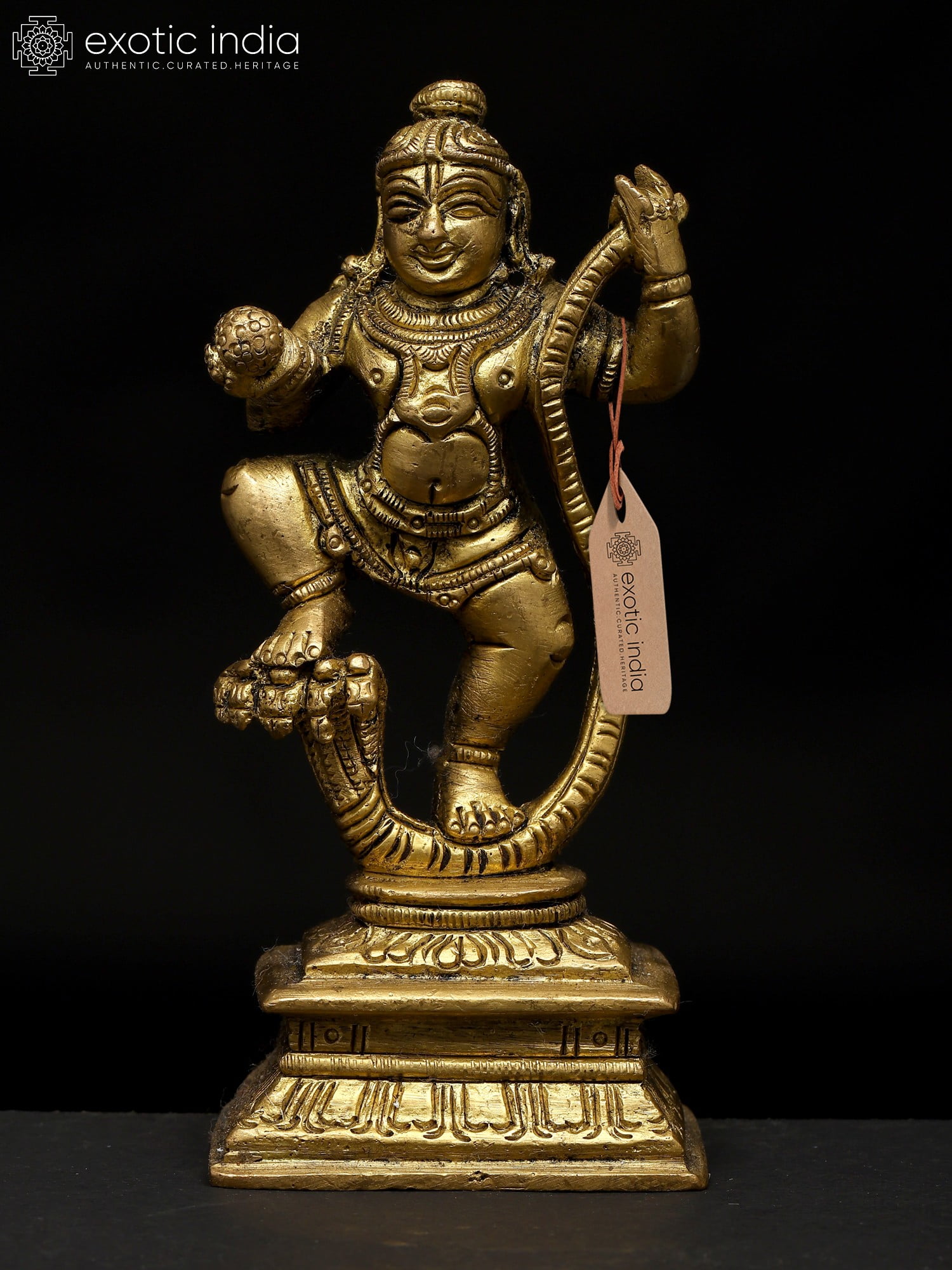 Krishna Vanquishes Kaliya Small Brass Statue | Serpent Victory ...