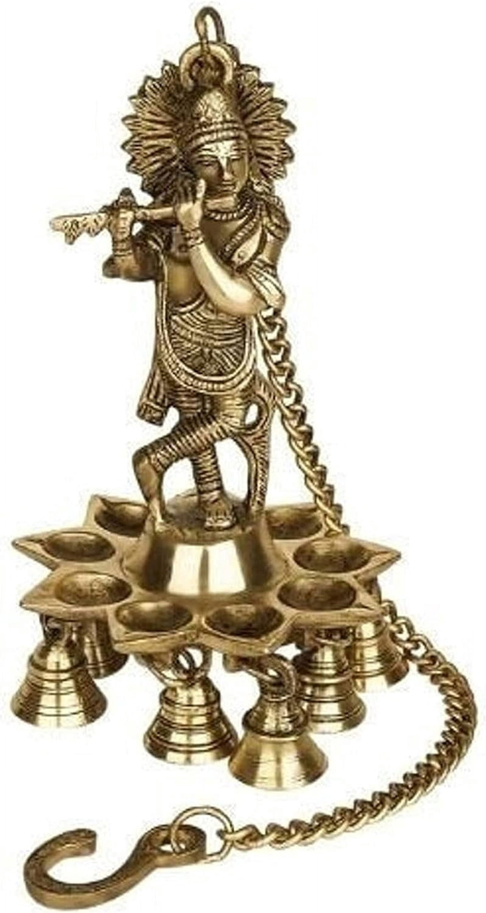 Krishna Wall Hanging Brass Diya with Bells | Oil Lamp | Home Decor ...
