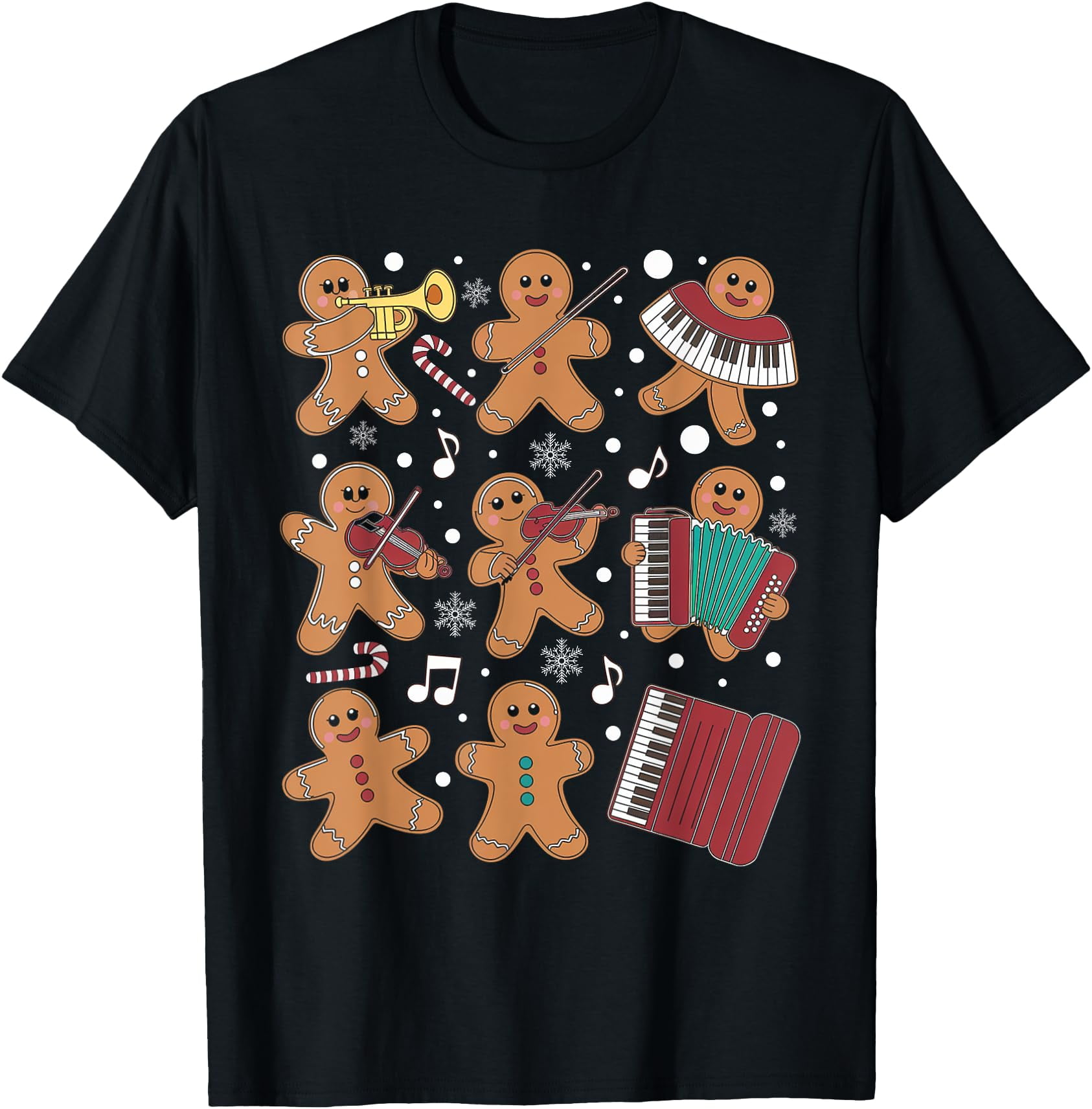 Krismast Musician Gingerbread Playing Musical Instruments T-Shirt ...