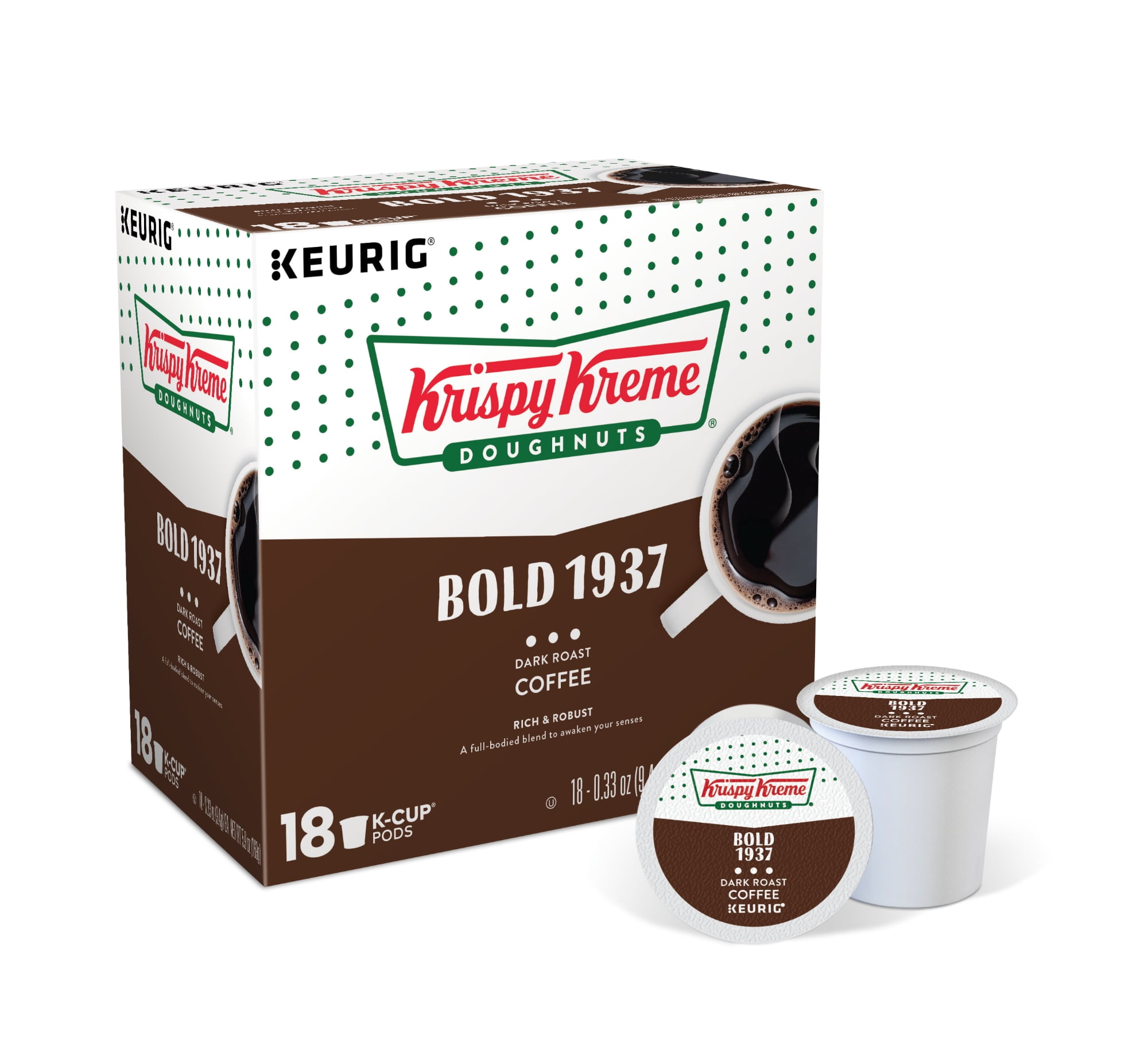 Krispy Kreme Bold 1937 K-Cup Coffee Pods, Dark Roast, 18 Count for ...