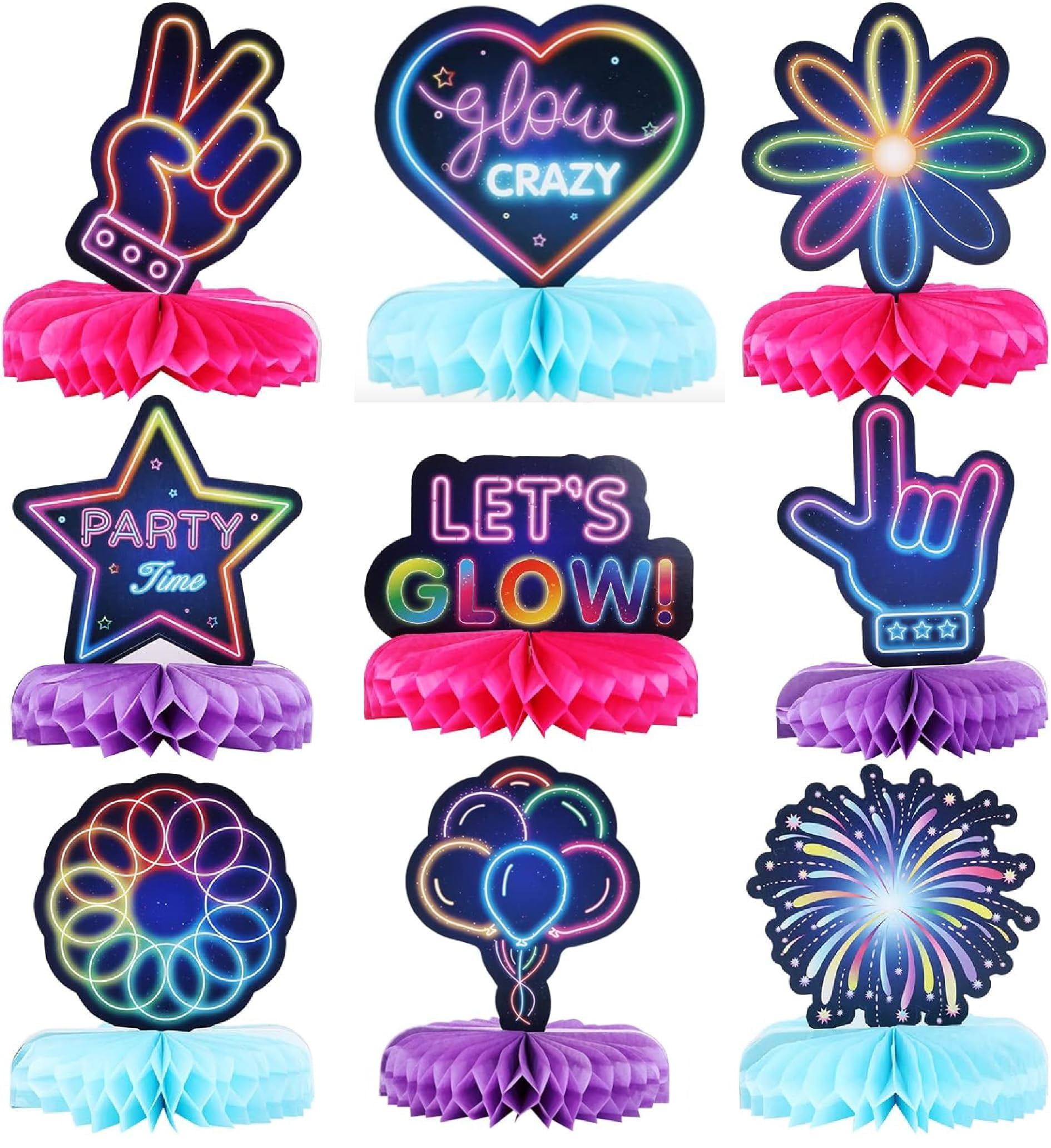 Kristin Paradise 9Pcs Lets Glow Honeycomb Centerpieces, Neon ...