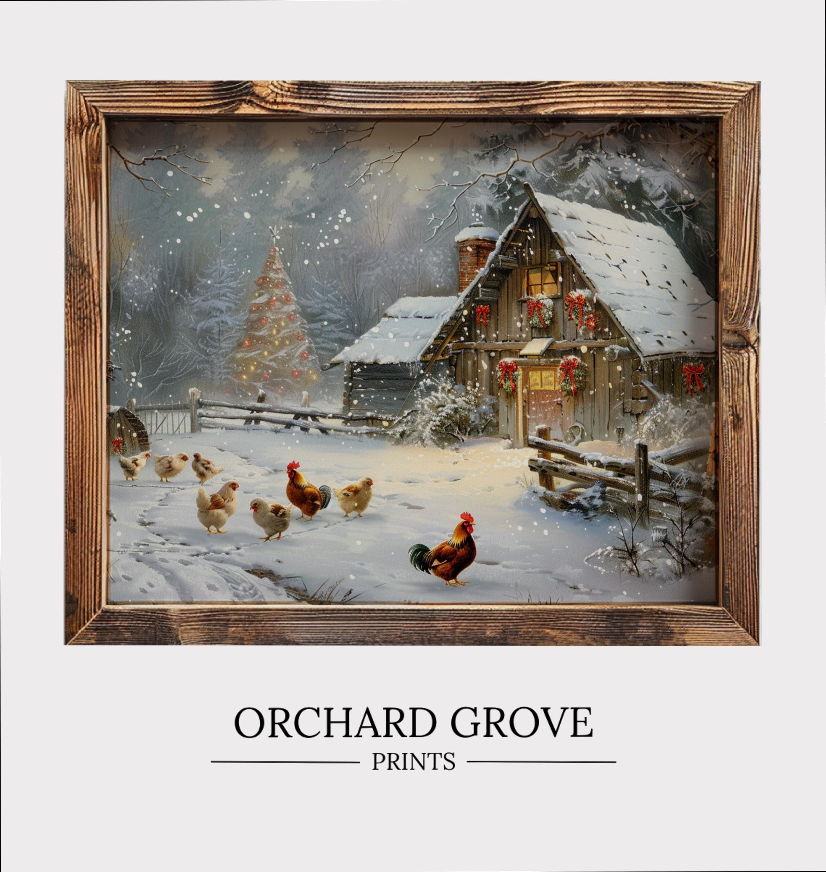 Kristmas Farm Art Santa Farm Print Santa Chickens Cute Chicken Festive ...