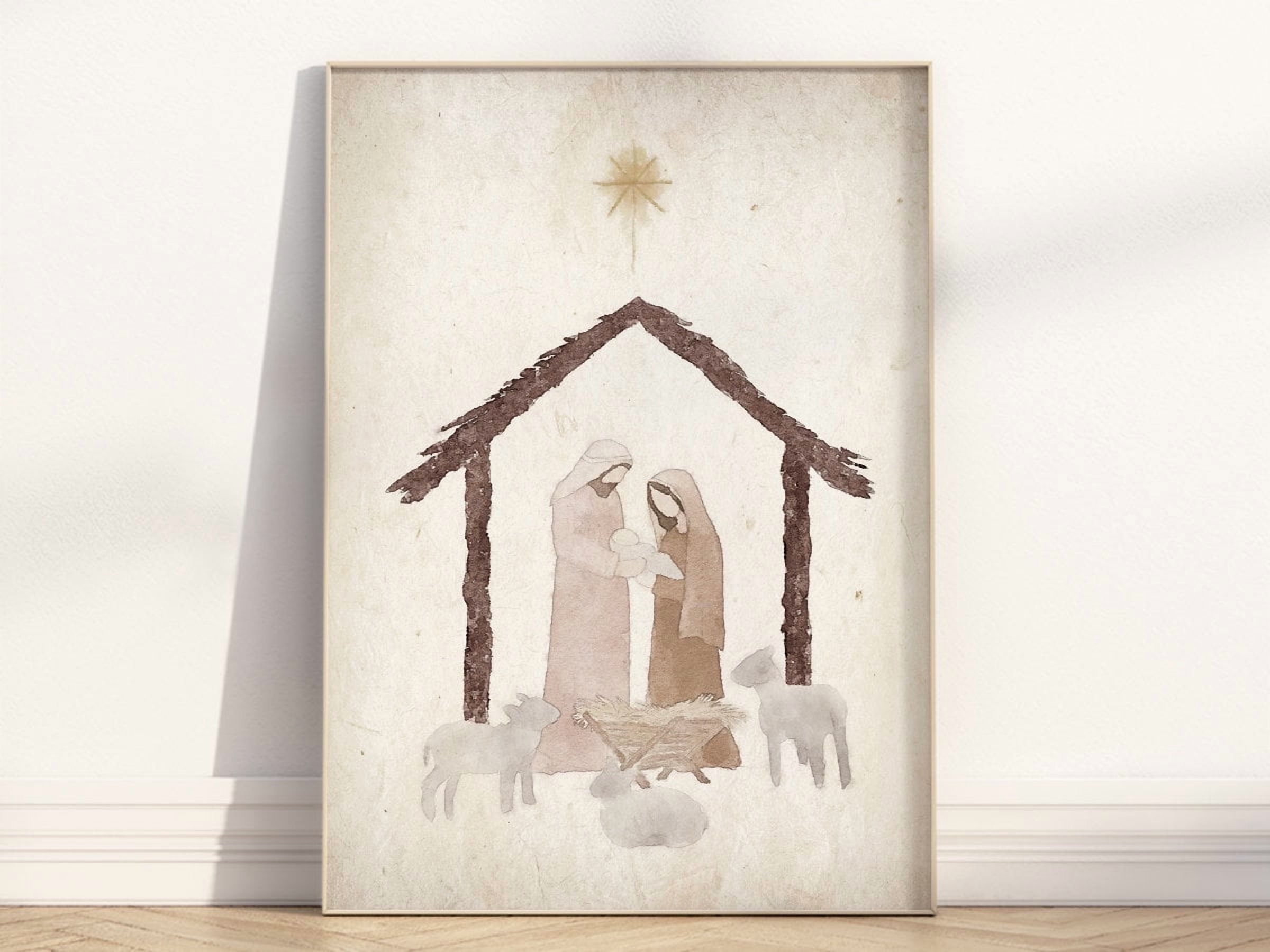 Kristmas Nativity Scene Wall Art, Rustic Christian Print Print, Manger ...