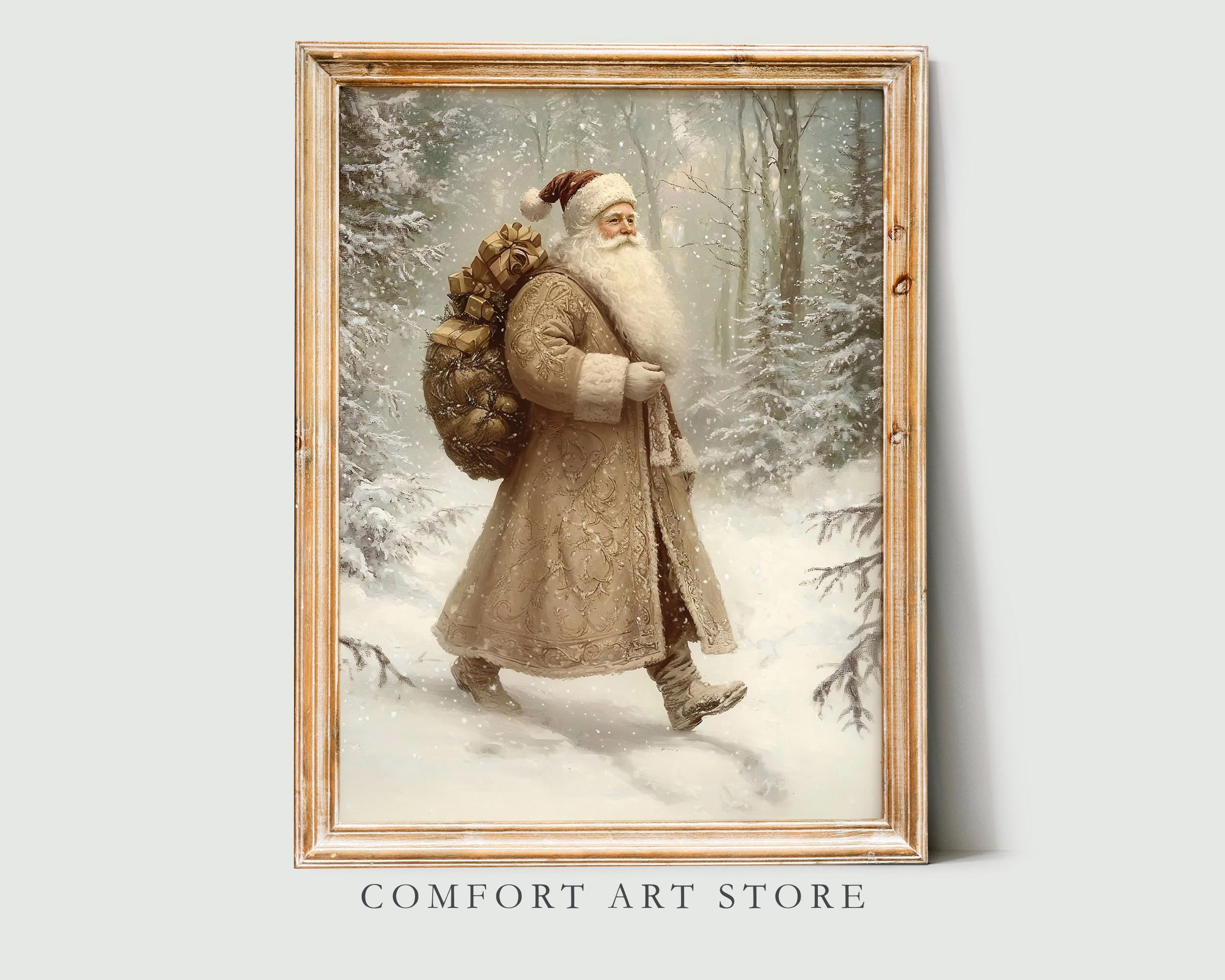 Kristmas Print Santa Claus Vintage Wall Art Santa Walking With Kristmas ...