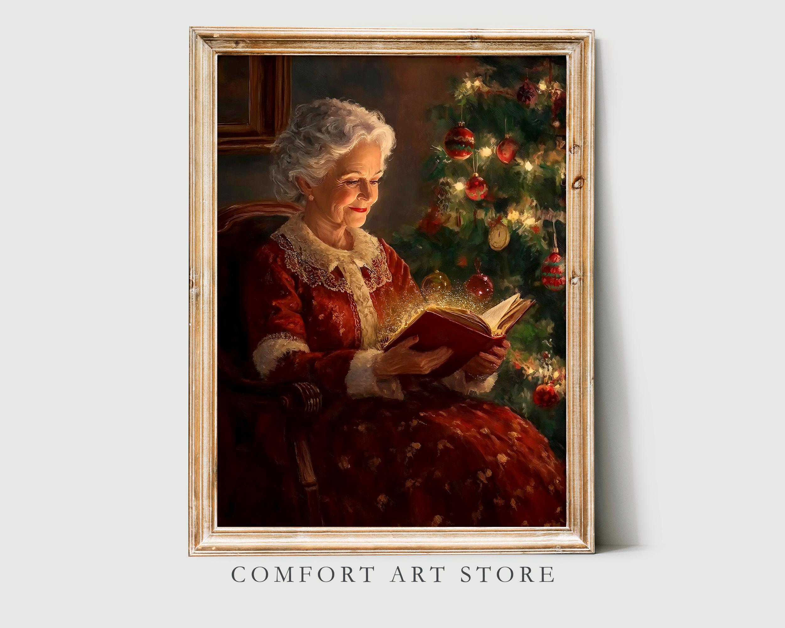 Kristmas Wall Art, Mrs Claus Reading Book, Vintage, Dark Academia Decor ...