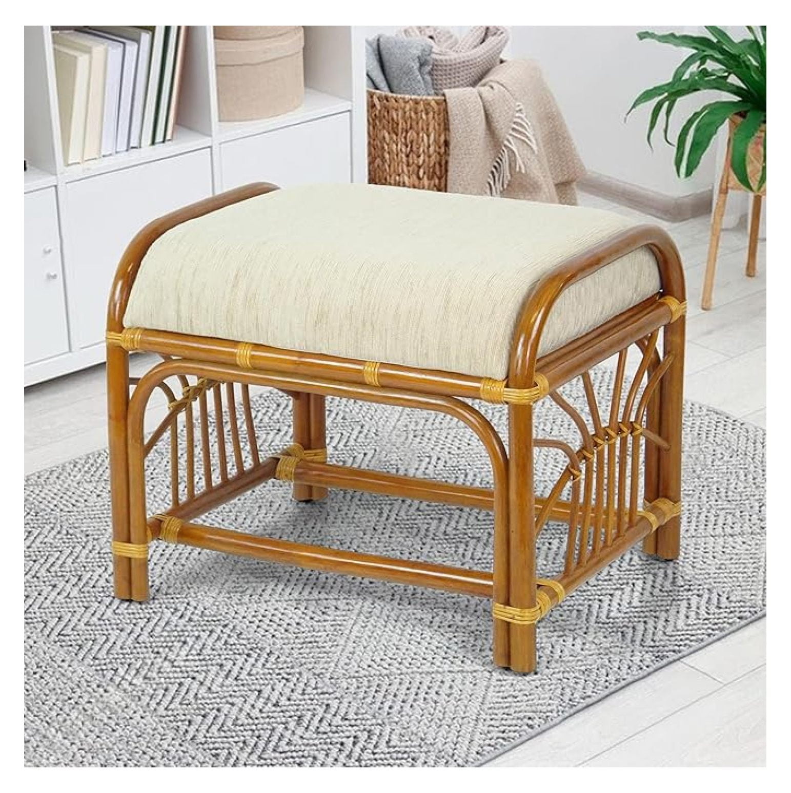 Krit Handmade Rattan Wicker Ottoman Footstool with Cushion Fully ...