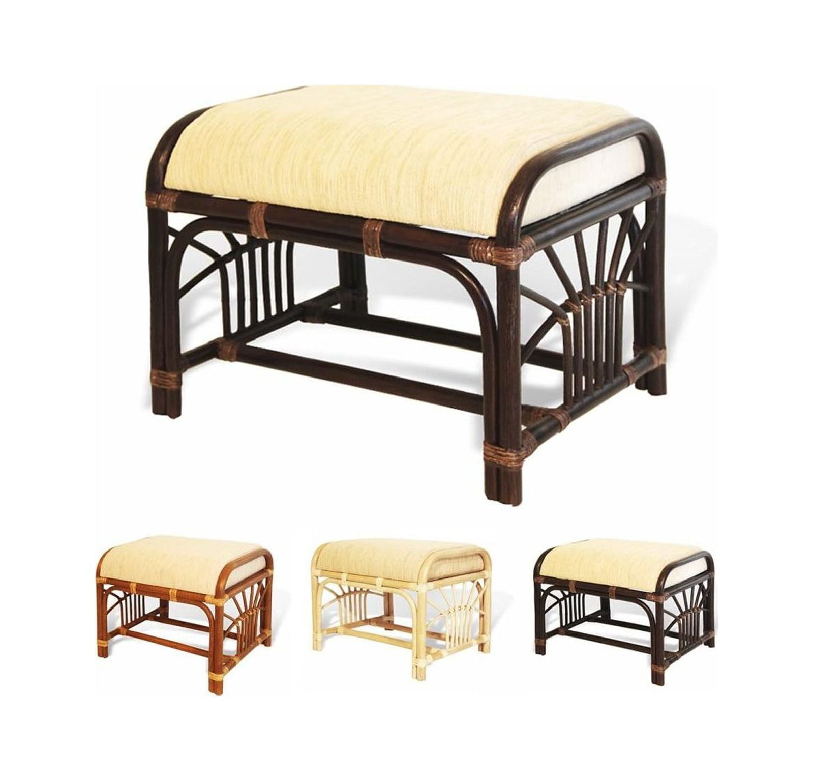 Krit Handmade Rattan Wicker Ottoman Footstool with Cushion Fully ...