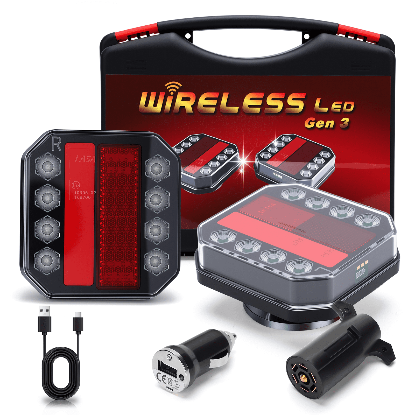 2Pcs Wireless Magnetic Rechargeable LED Trailer Light Set,Waterproof ...