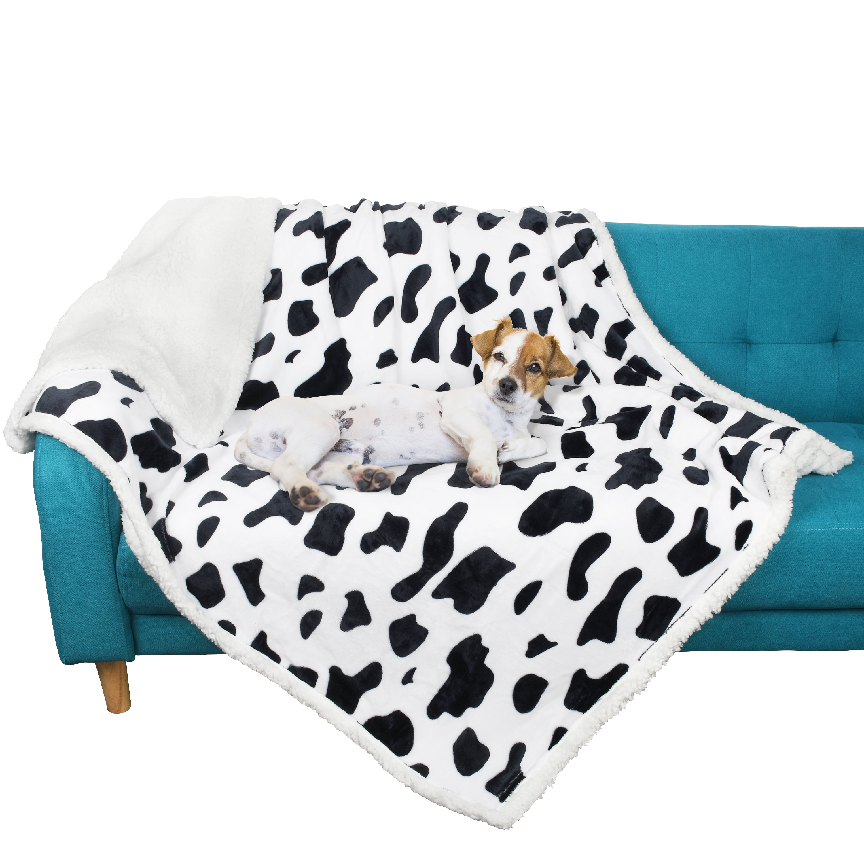 Kritter Planet Cow Print Dog Throw Blanket, Super Soft Fluffy Sherpa ...