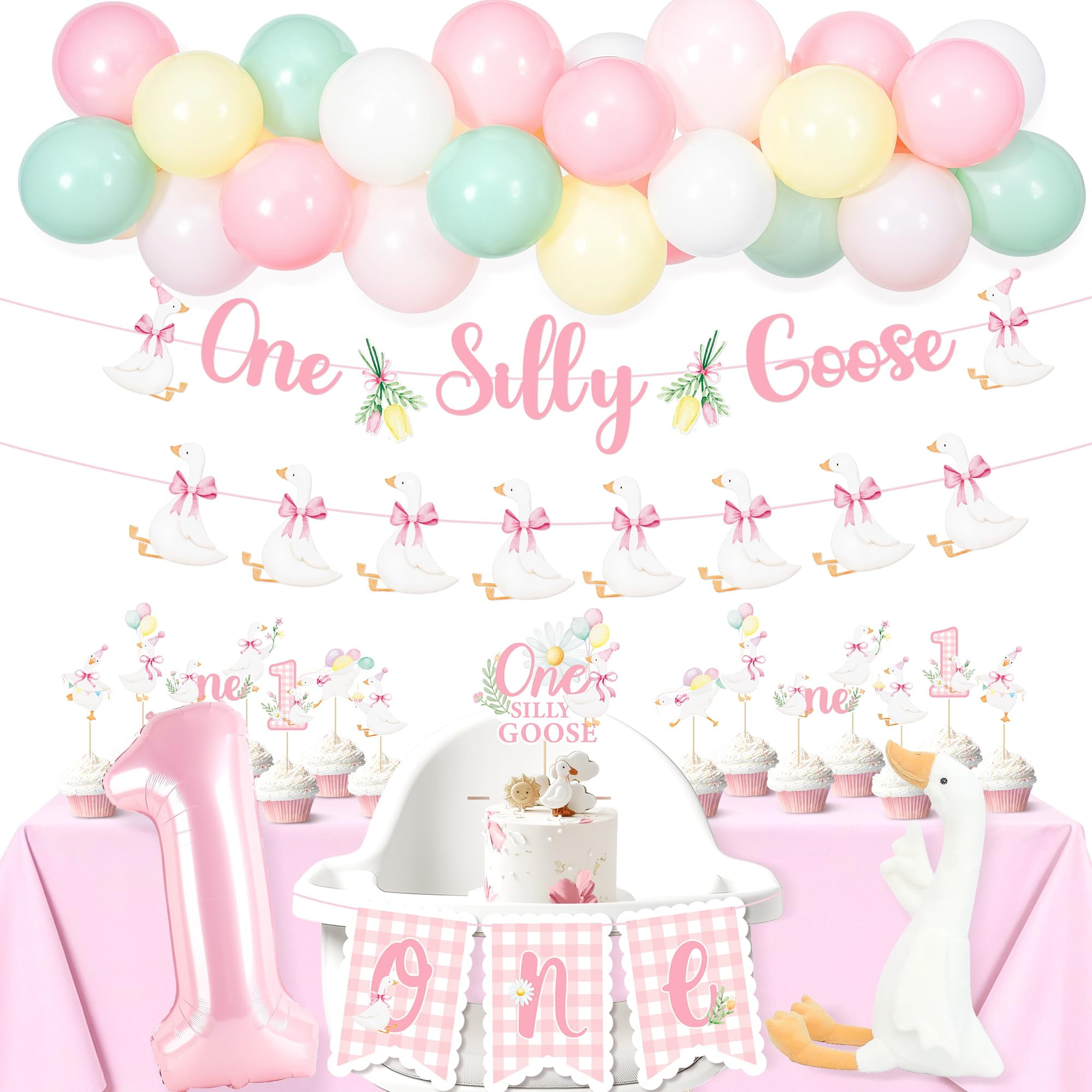 Kriyokiaa One Silly Goose Birthday Decor SMRfor Girls First Birthday ...