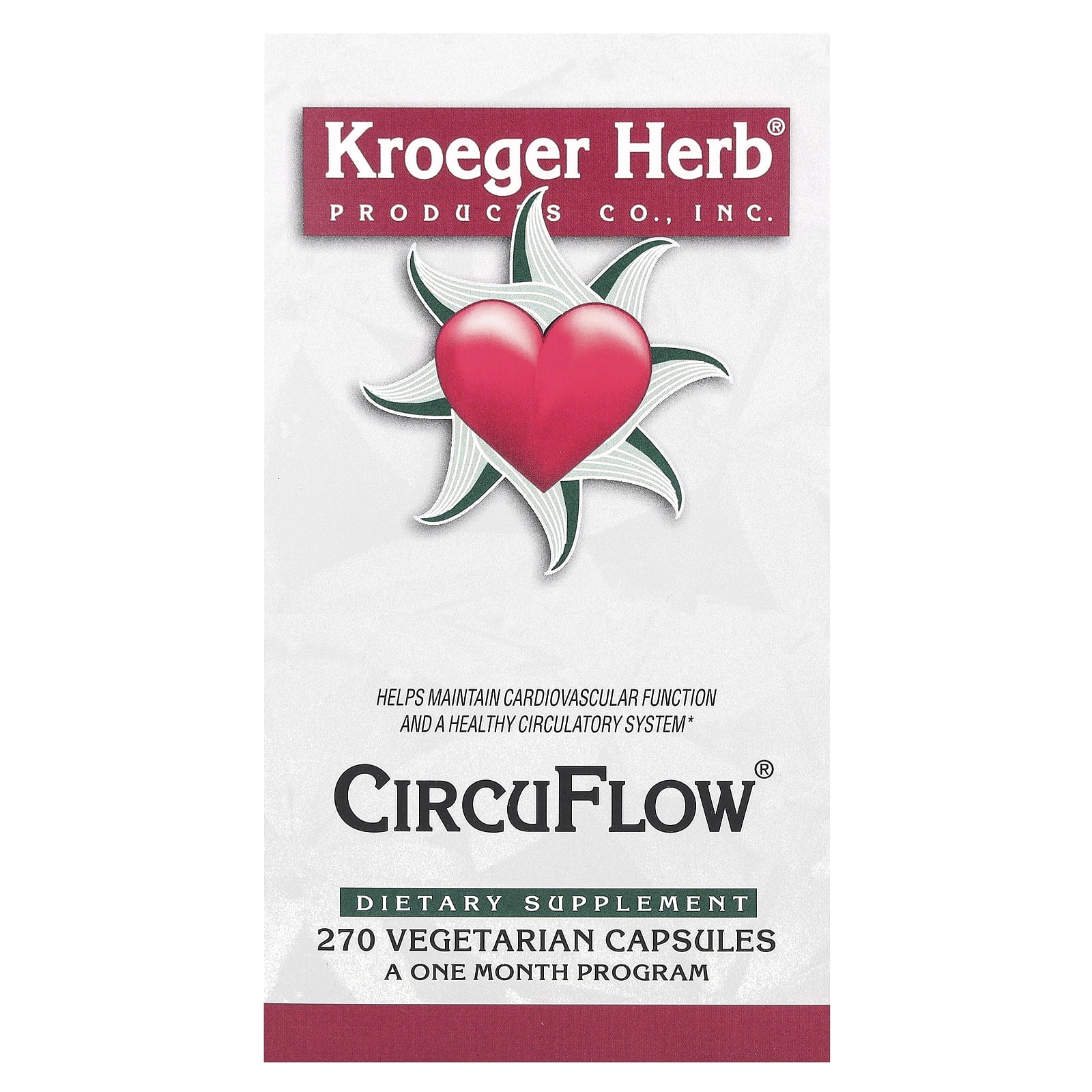Kroeger Herbal Circuflow, Cardiovascular Function Supplement, 270 Veg ...