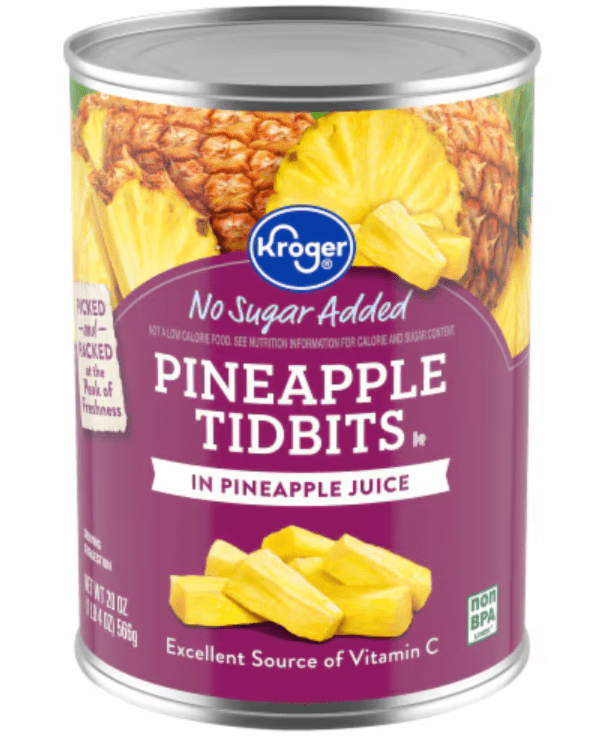 Kroger Canned Pineapple Tidbits No Sugar Added in Pineapple Juice -- 20 oz - Walmart.com