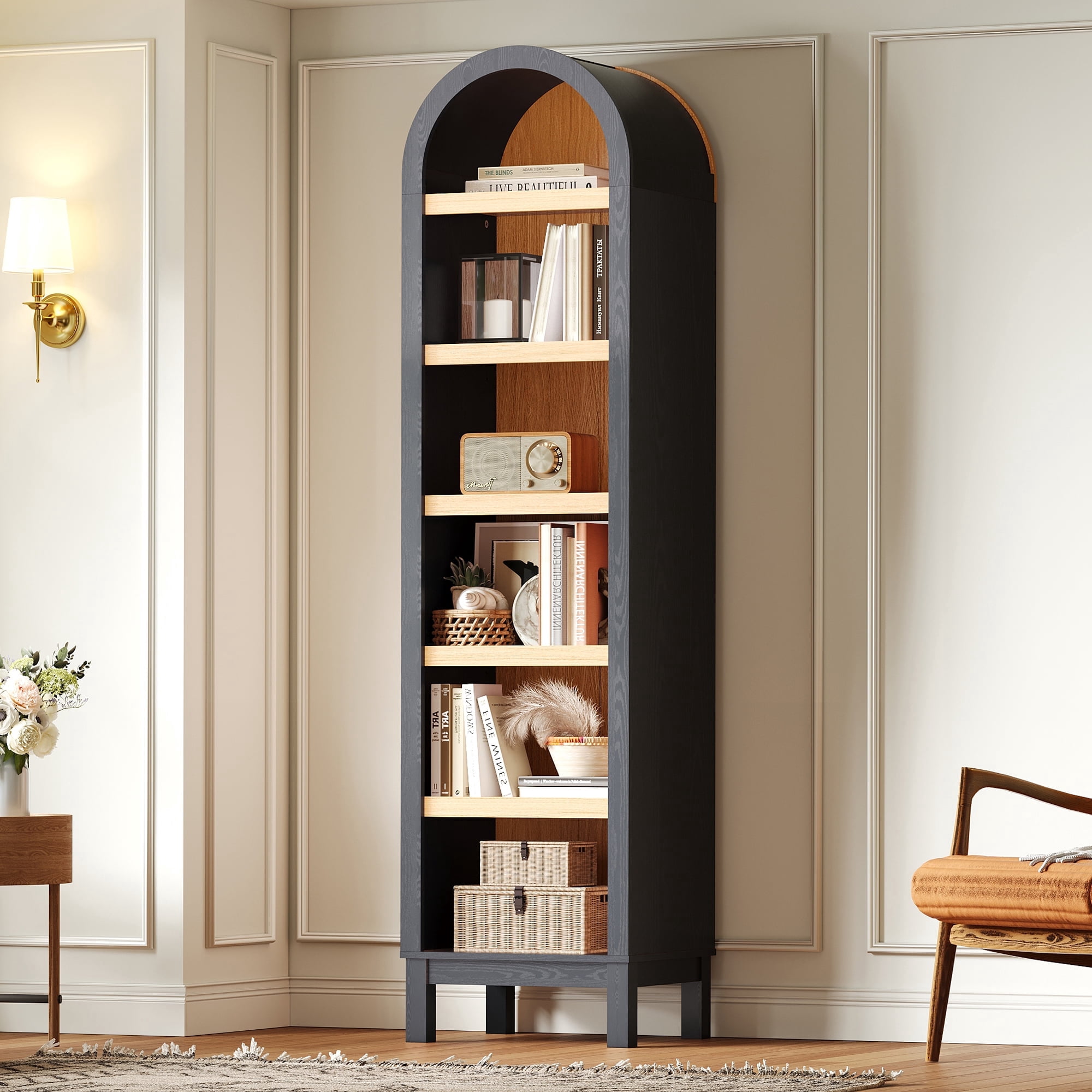 Kromapolis 6-Tier Arched Storage Bookcase with 2 Adjustable Shelves ...