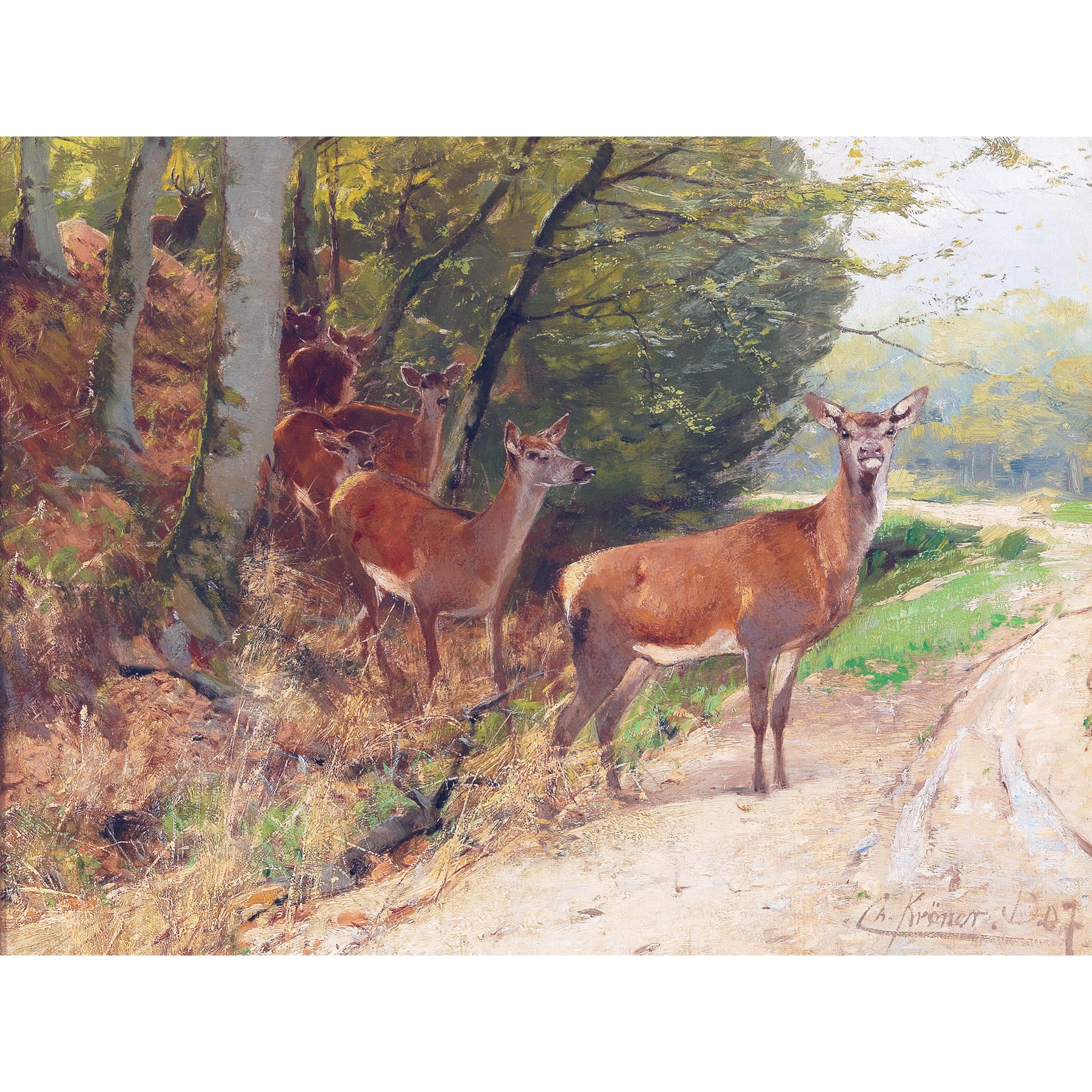 Kroner Pack Red Deer Crossing Track Nature Painting Extra Large Art ...