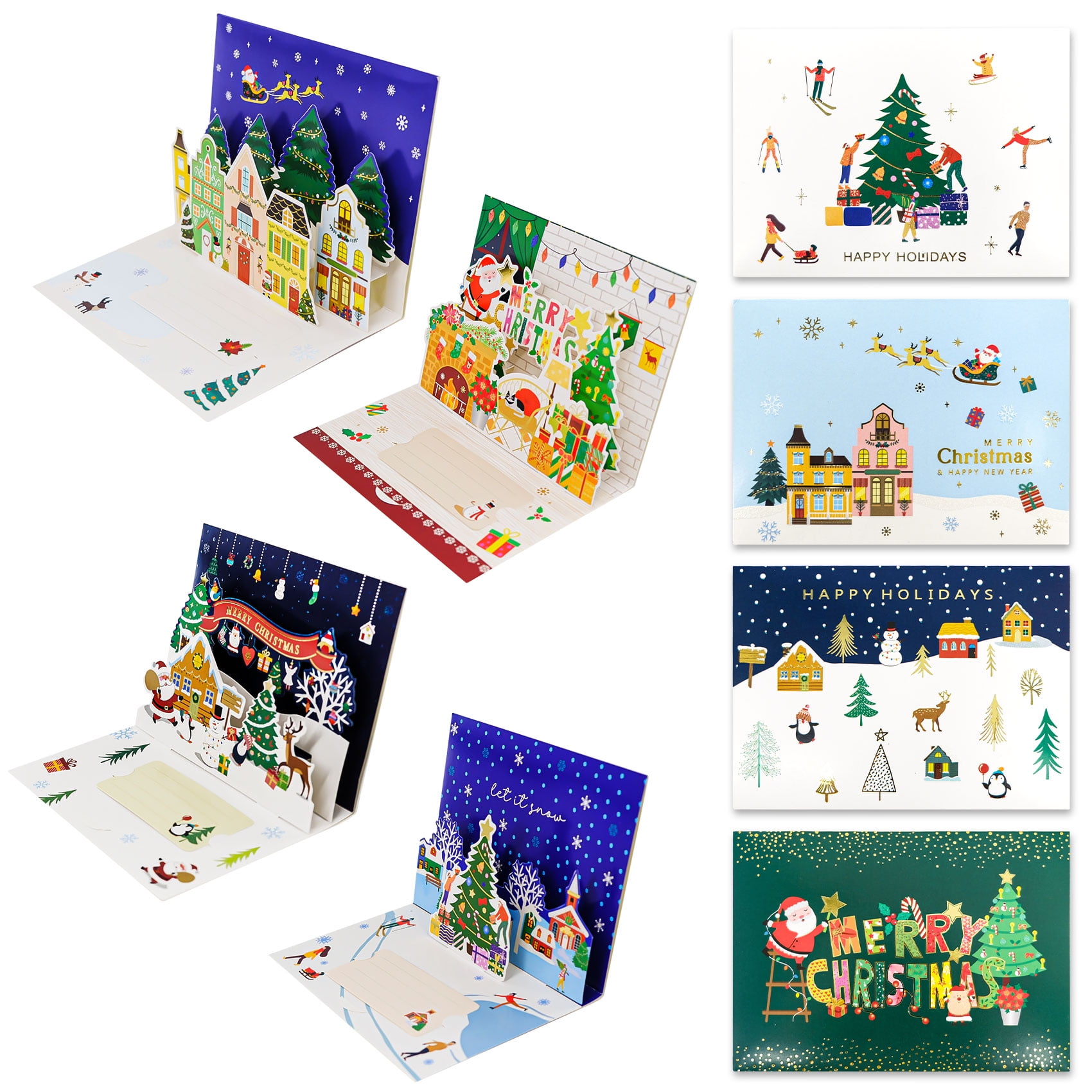 Kroyicegear Pop Up 3D Christmas Cards Boxed, 4 PCS Christmas Gift Cards ...