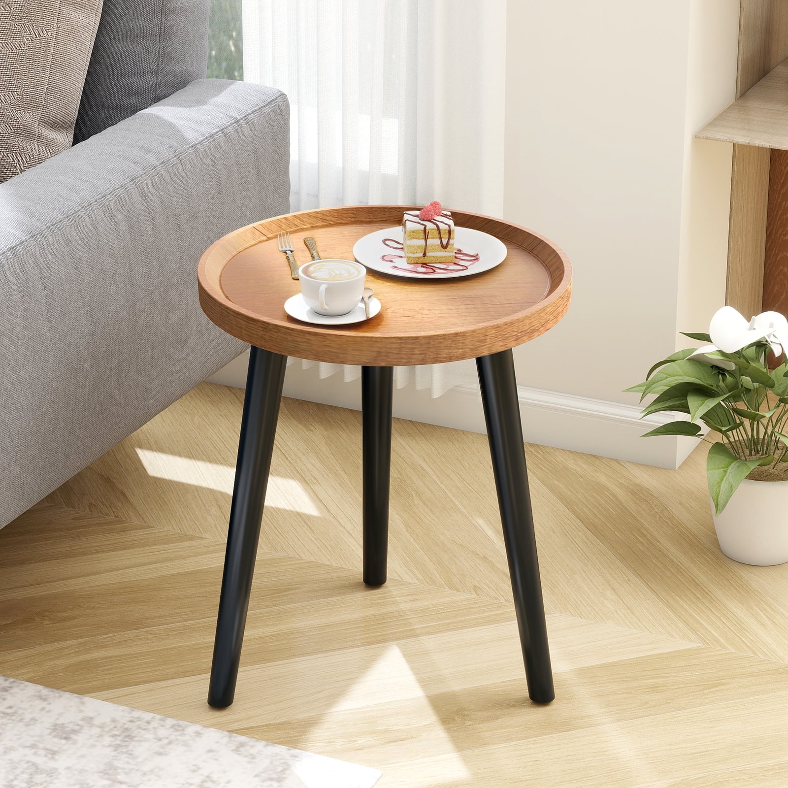 Krpimt Wood Round side Table, 16''D x 19''H End Table for Living Room ...