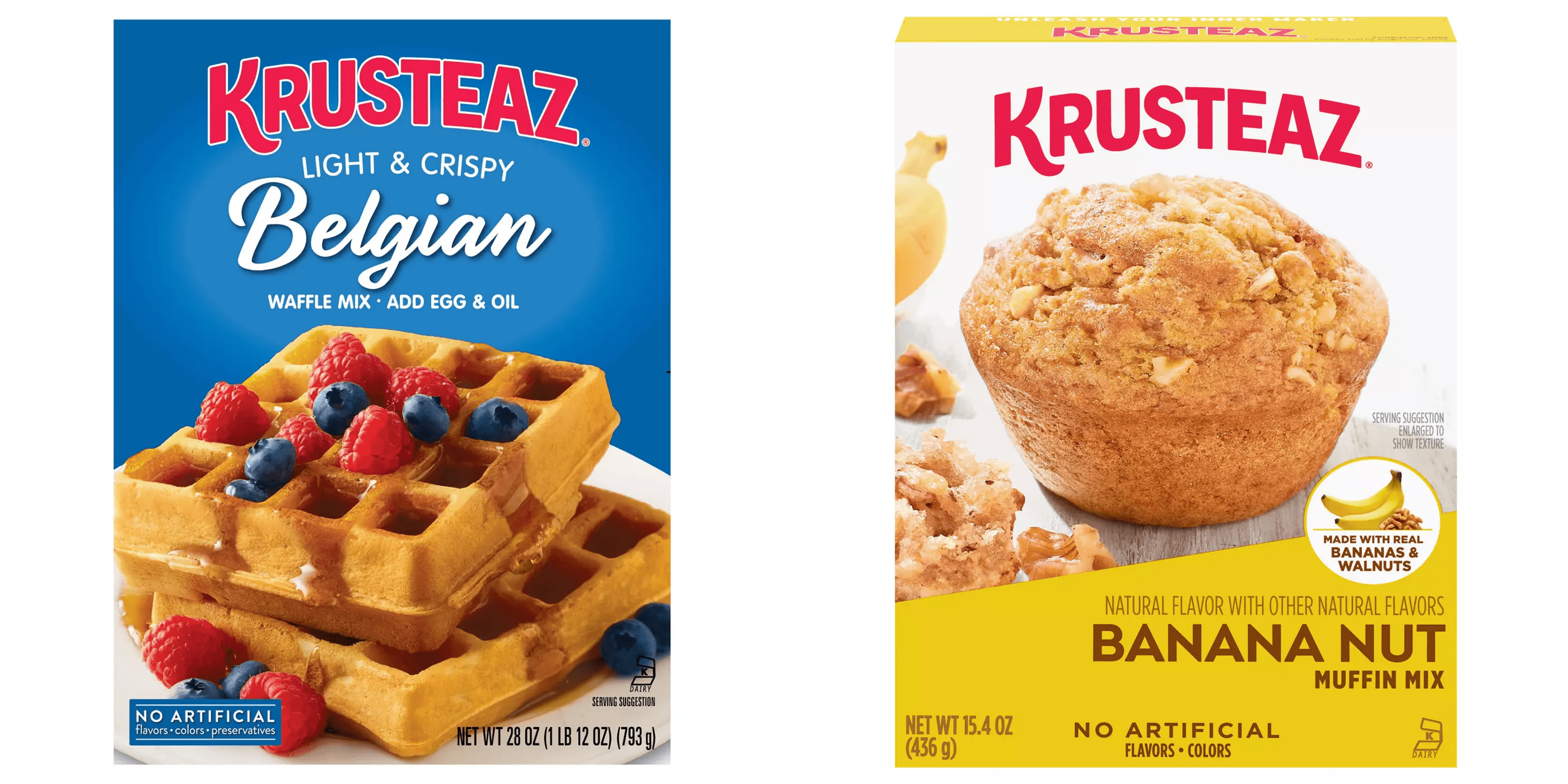 Krusteaz Belgian Waffle Mix, 28 oz&Krusteaz Banana Nut Muffin Mix, 15.4 ...