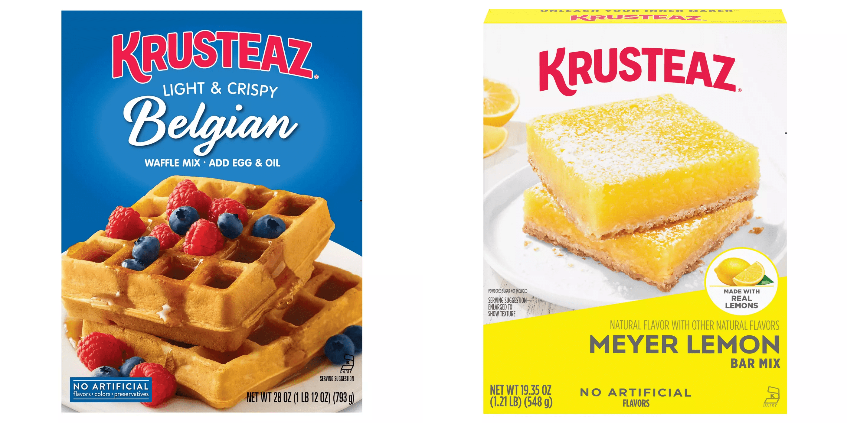 Krusteaz Belgian Waffle Mix, 28 oz&Krusteaz Meyer Lemon Bar Mix, 19.35 ...