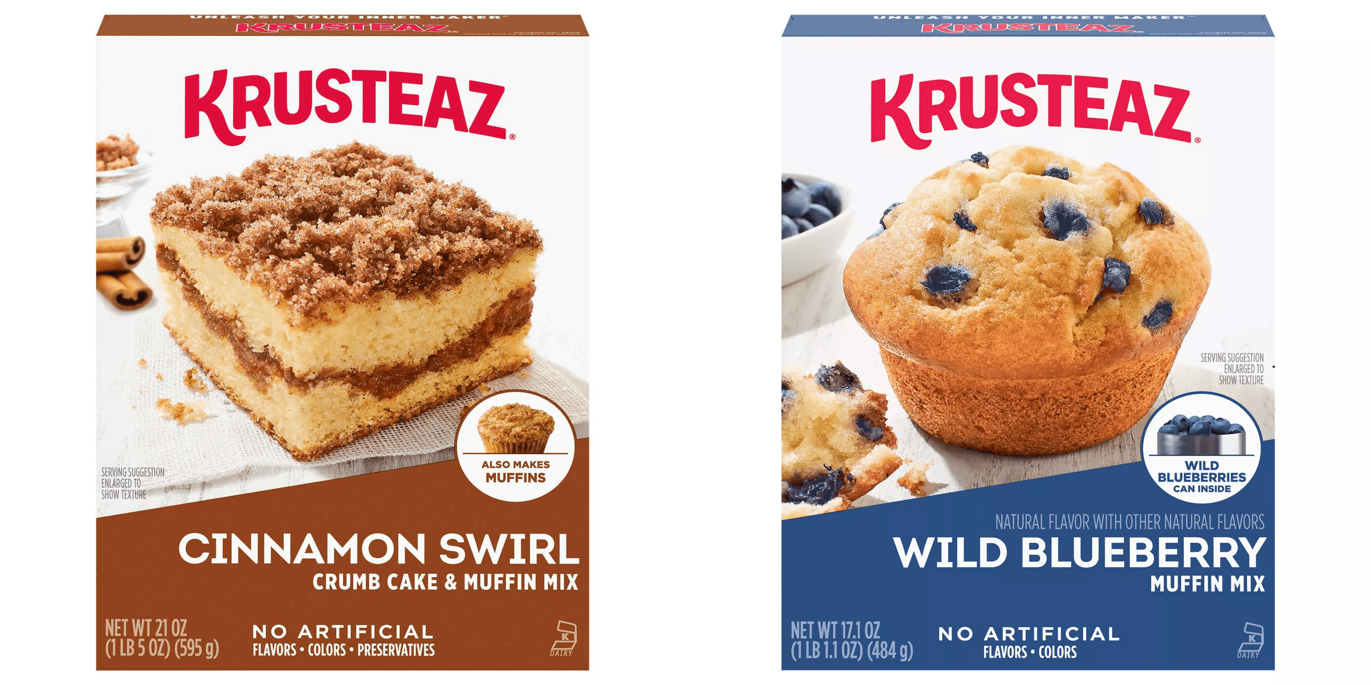 Krusteaz Cinnamon Swirl Crumb Cake & Muffin Mix, 21 oz&Krusteaz Wild Blueberry Muffin Mix, 17.1 ...