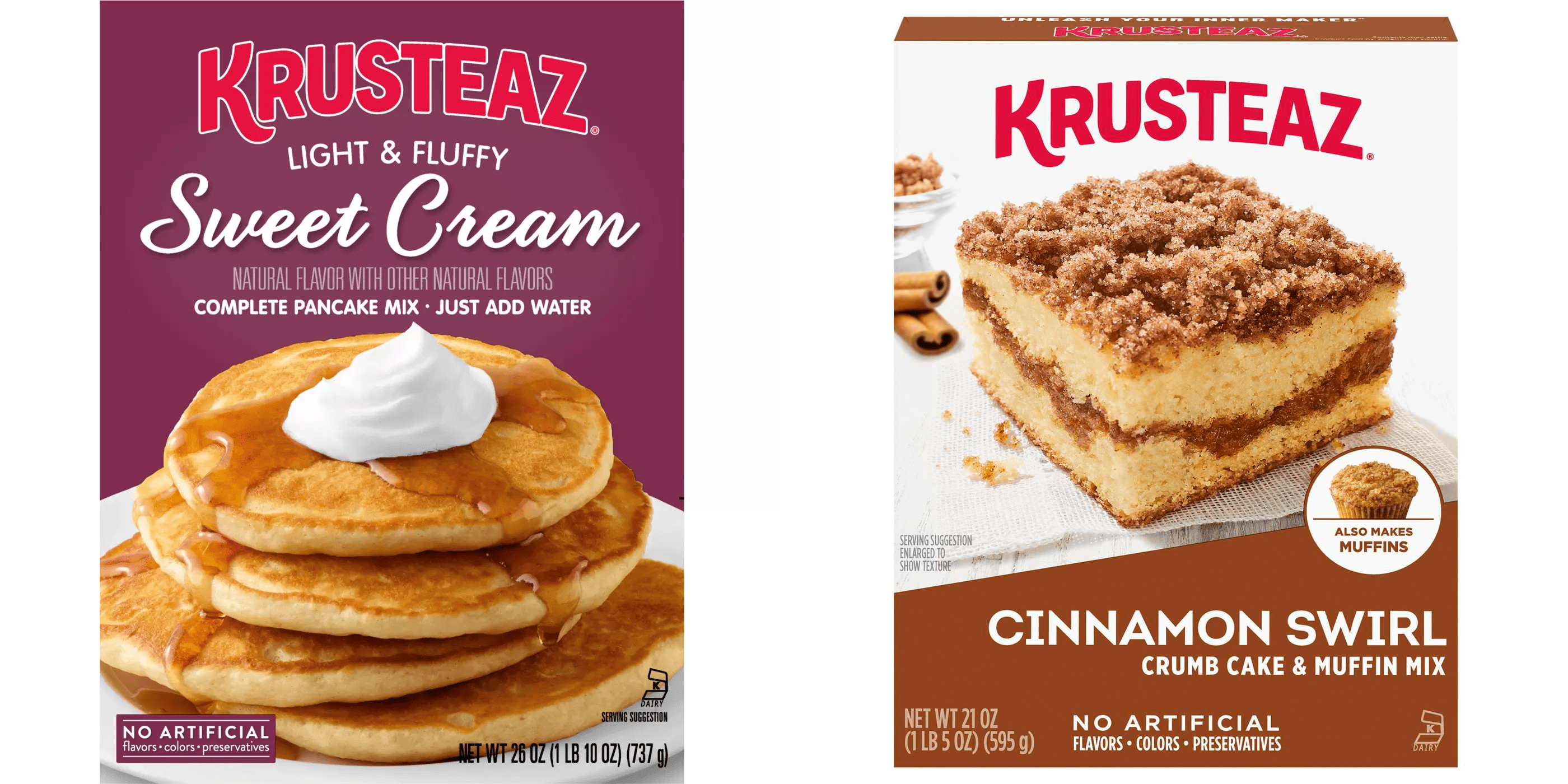Krusteaz Sweet Cream Complete Pancake Mix 25.0z&Krusteaz Cinnamon Swirl ...