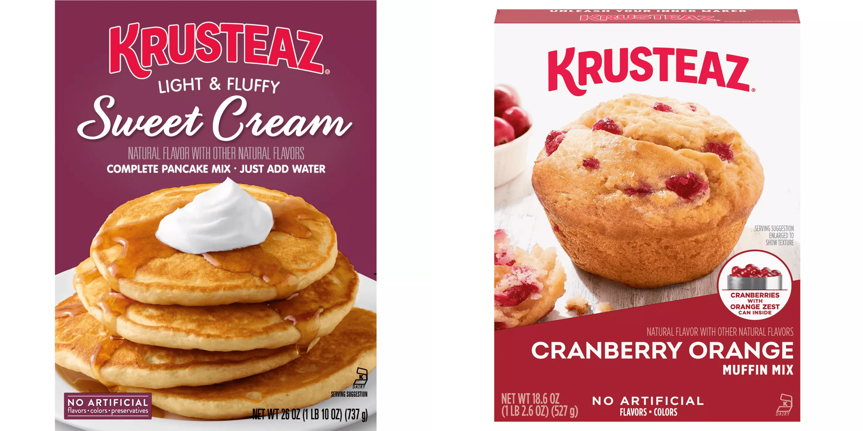 Krusteaz Sweet Cream Complete Pancake Mix 25.0z&Krusteaz Cranberry ...