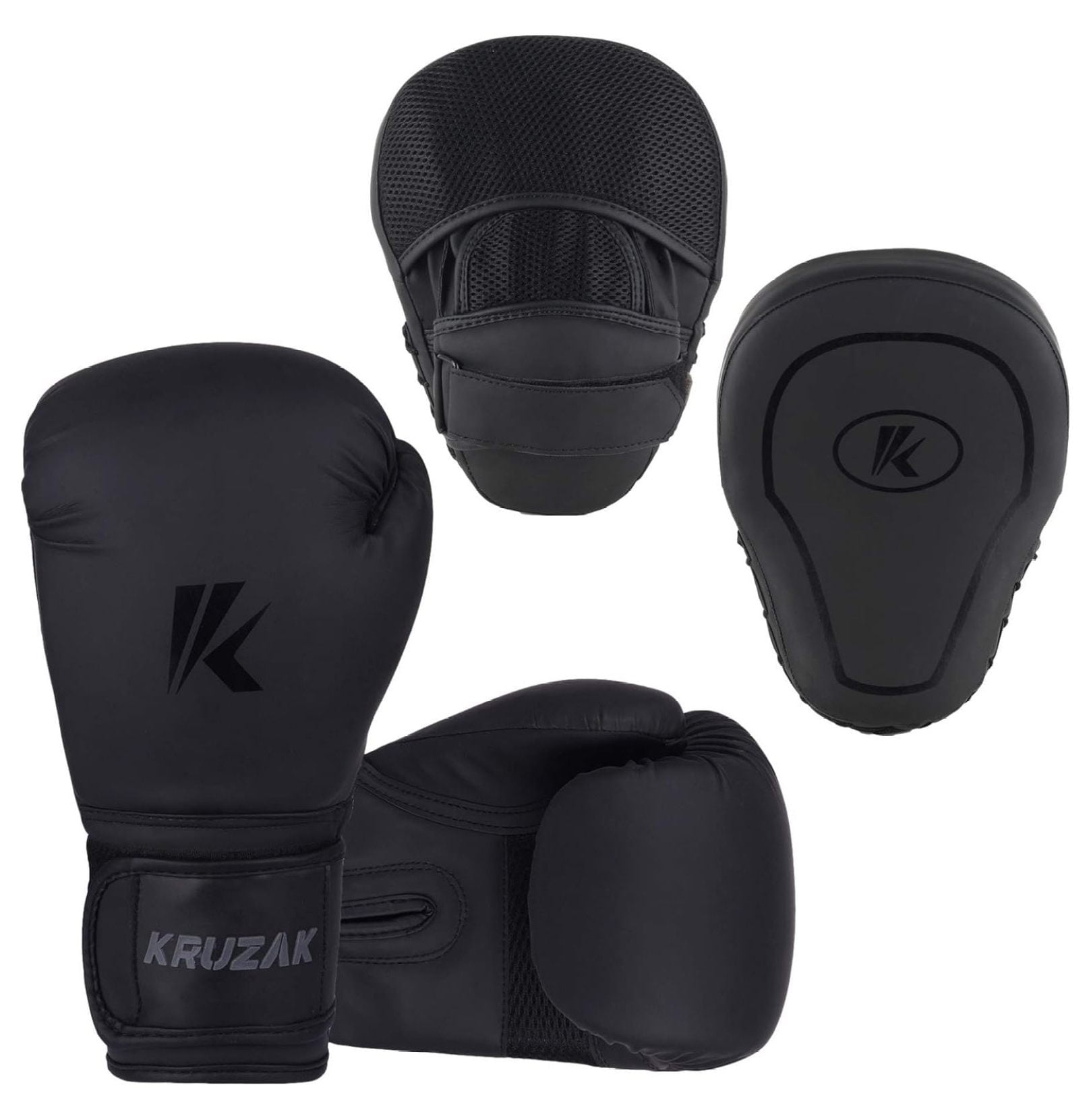 Kruzak Matte Black Boxing Gloves and Pads, Boxing Gloves Training Set ...