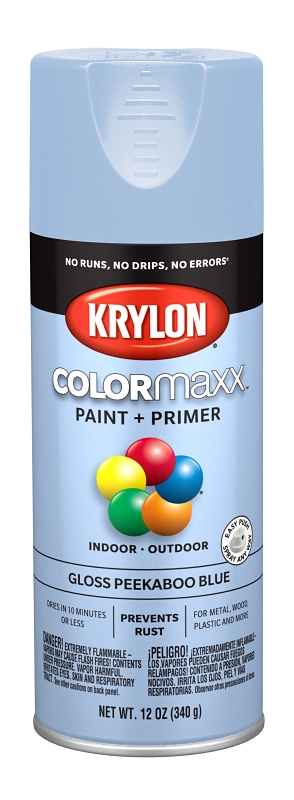 Krylon COLORmaxx Paint + Primer Spray Paint, Gloss, Peekaboo Blue, 12 ...