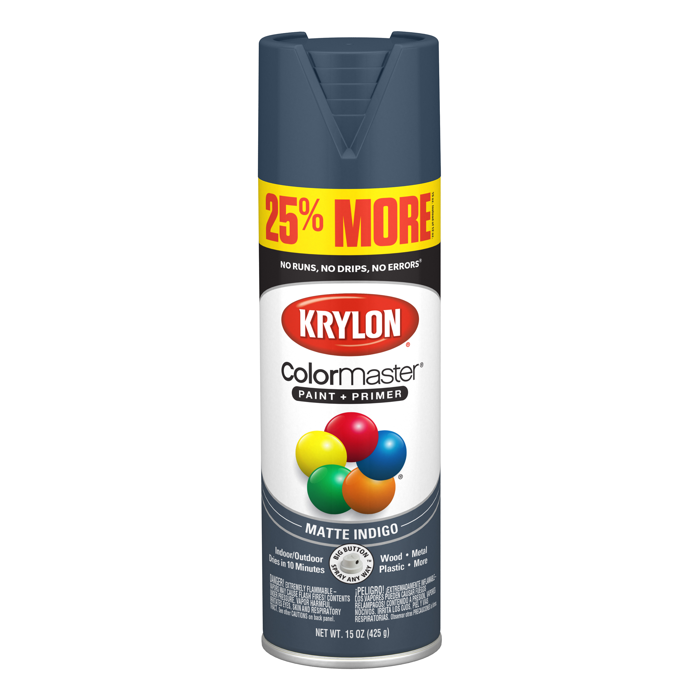 Krylon ColorMaster Paint + Primer Spray Paint Bonus, Matte, Indigo, 15 ...