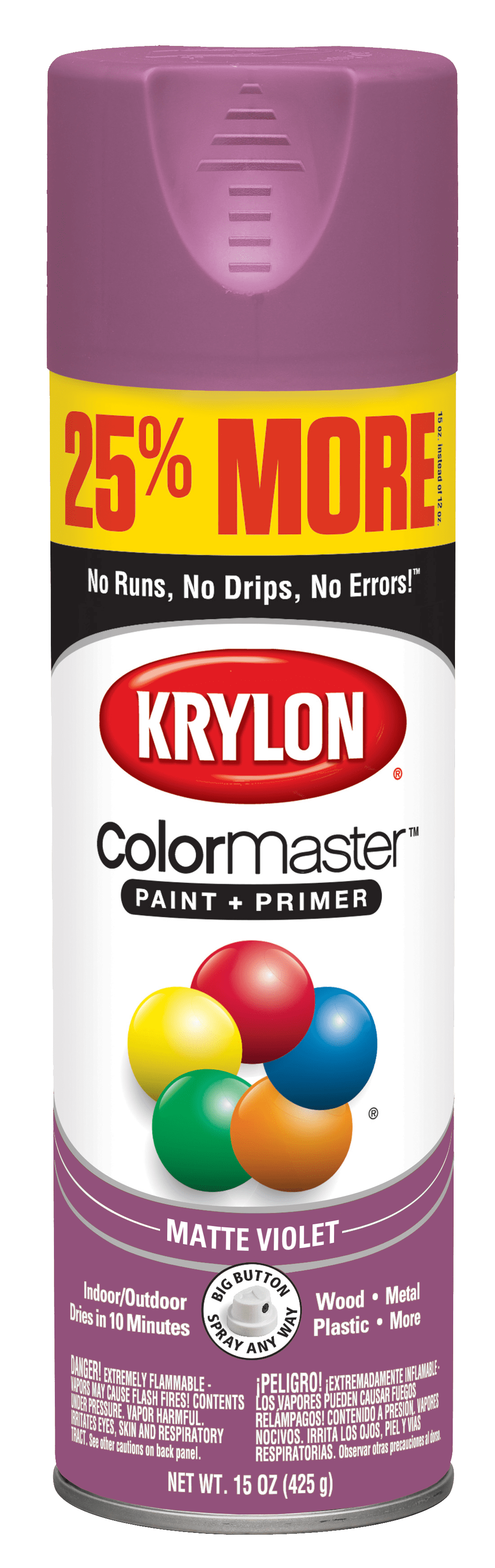 Krylon ColorMaster Paint + Primer Spray Paint Bonus, Matte, Violet, 22 ...