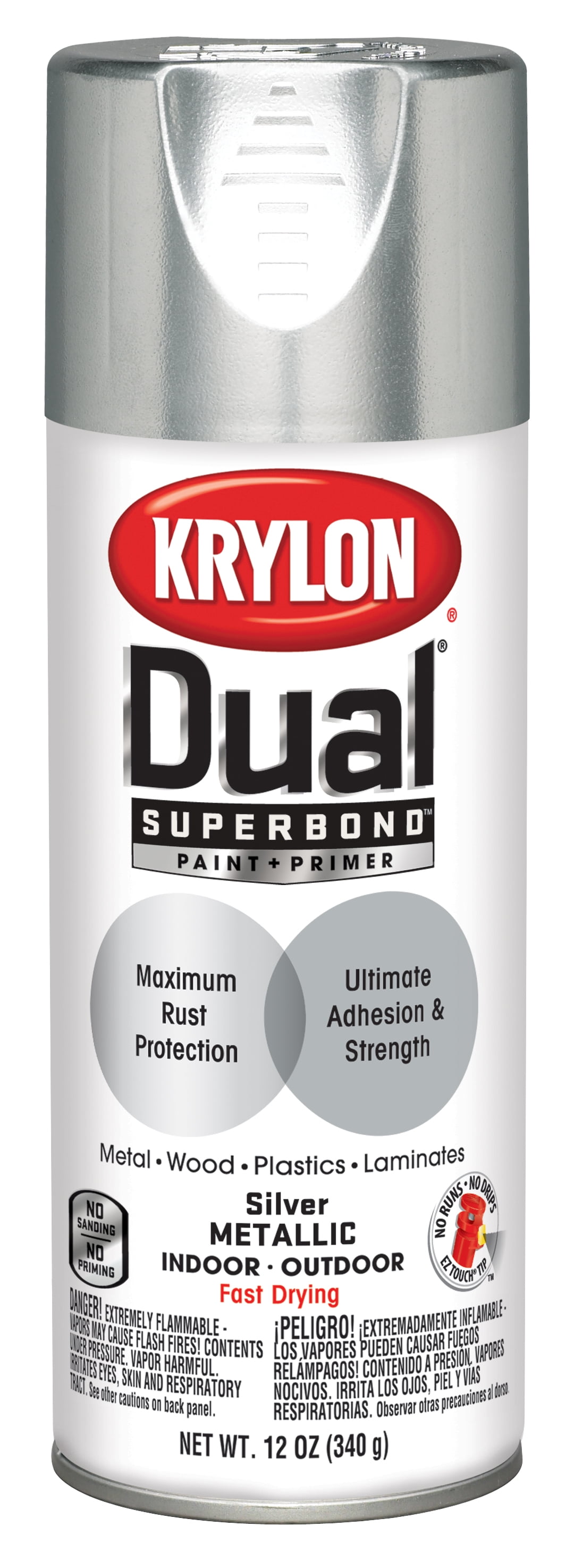 Krylon Dual SuperBond Paint + Primer Spray Paint, Silver Metallic, 12 ...