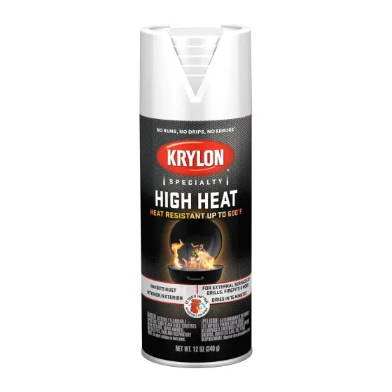 Krylon 1505 High Heat Resistant White Spray Paint, Fireproof, 12 Ounce ...