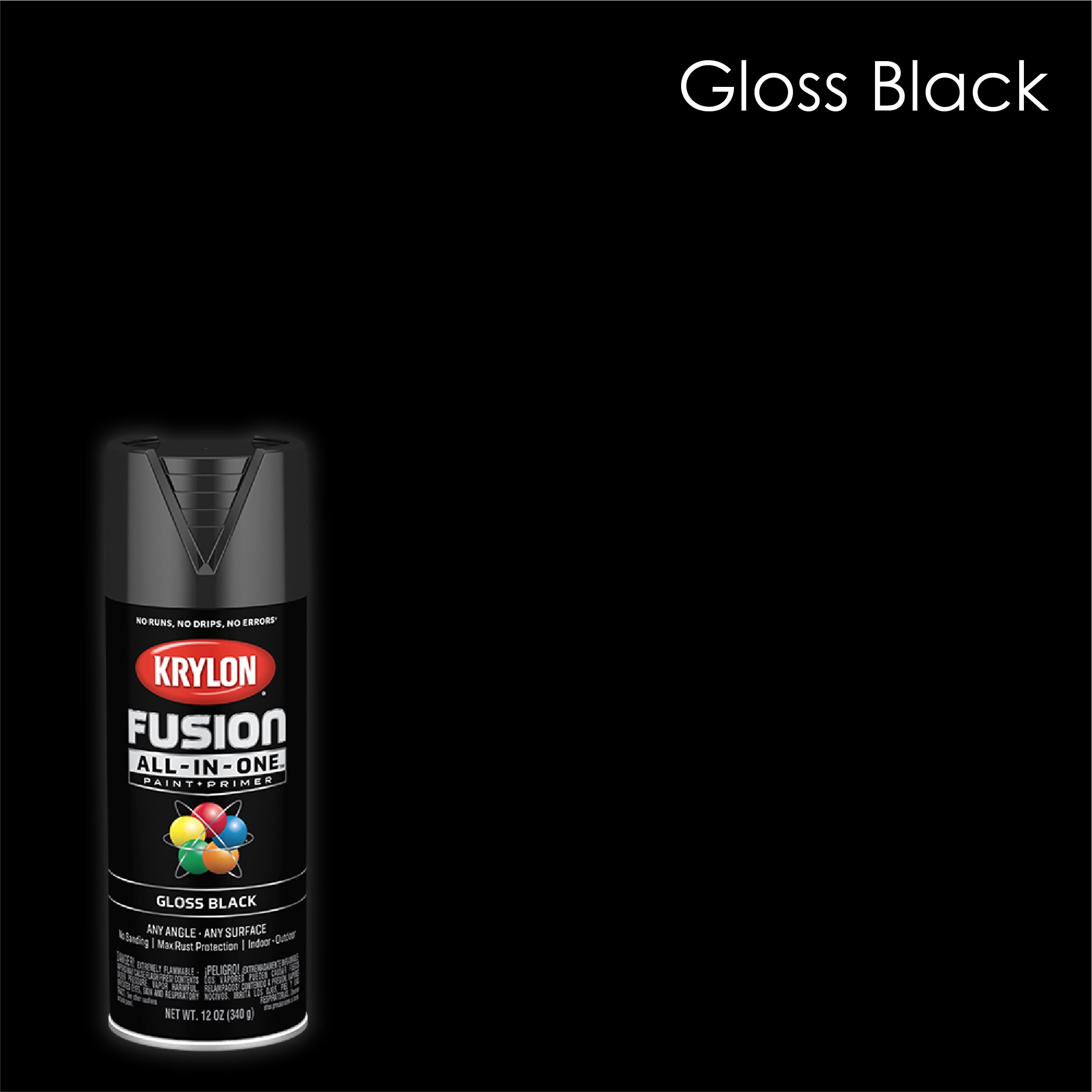 Krylon K02702007 Krylon Fusion All-In-One Black Gloss 12 oz Spray Paint ...