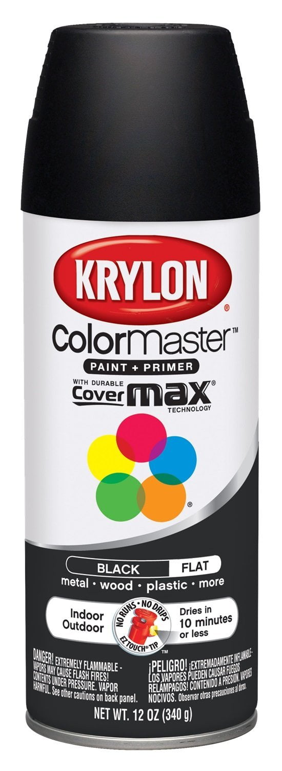 Krylon K05160202 ColorMaster Paint + Primer, Flat, Black, 12 oz ...