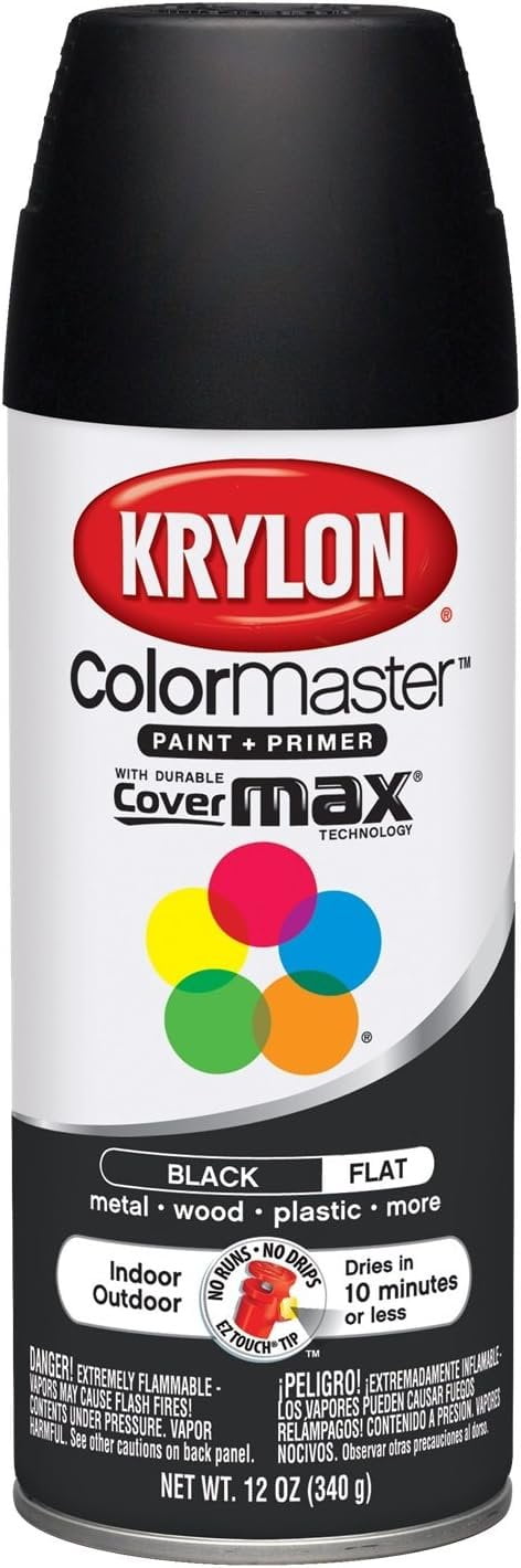 Krylon K05160202 ColorMaster Paint + Primer, Flat, Black, 12 oz. - Walmart.com