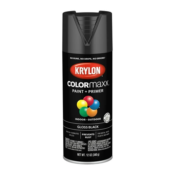 Krylon K05505007 COLORmaxx Paint + Primer, Gloss, Black, 12 oz, Spray ...