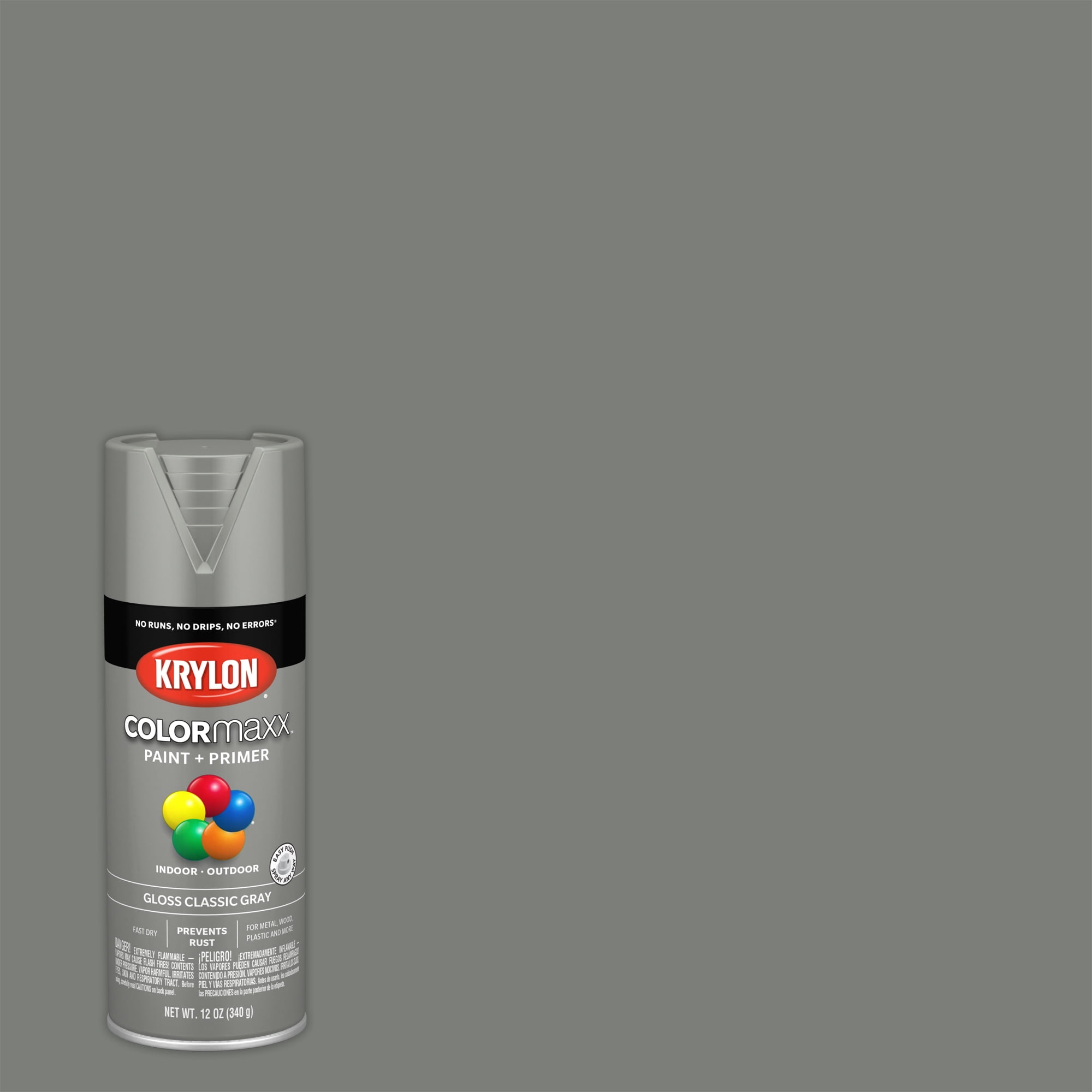 Krylon K05513007 COLORmaxx Paint + Primer, Gloss, Classic Gray, 12 oz ...