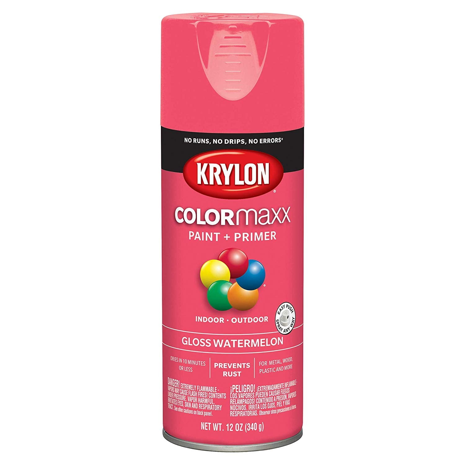 Krylon K05544007 COLORmaxx Paint + Primer Spray, Gloss Watermelon, 12 ...