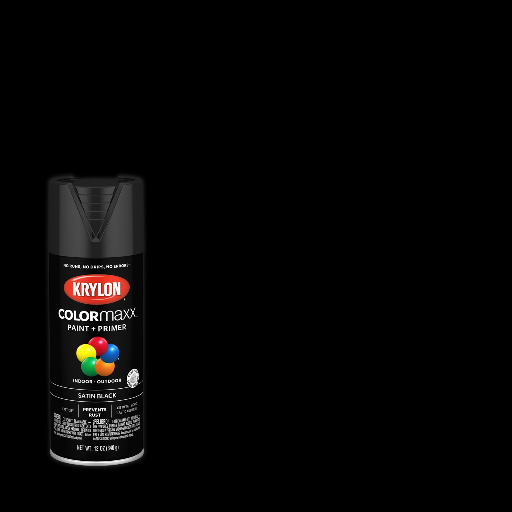 Krylon, Spray Paint, 12 oz, Satin Black, with Primer - Walmart.com