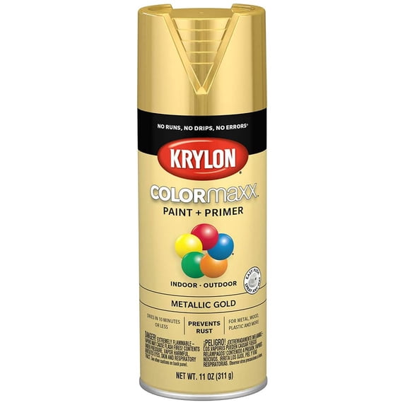 Krylon, COLORmaxx Metallic Spray Paint, 11 oz, Gold, Multi-Surface ...