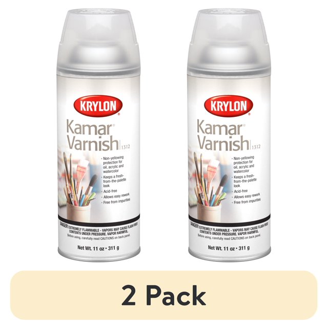 (2 pack) Krylon K01312 Kamar Varnish, Satin, Clear, 11 oz, Spray Paint ...