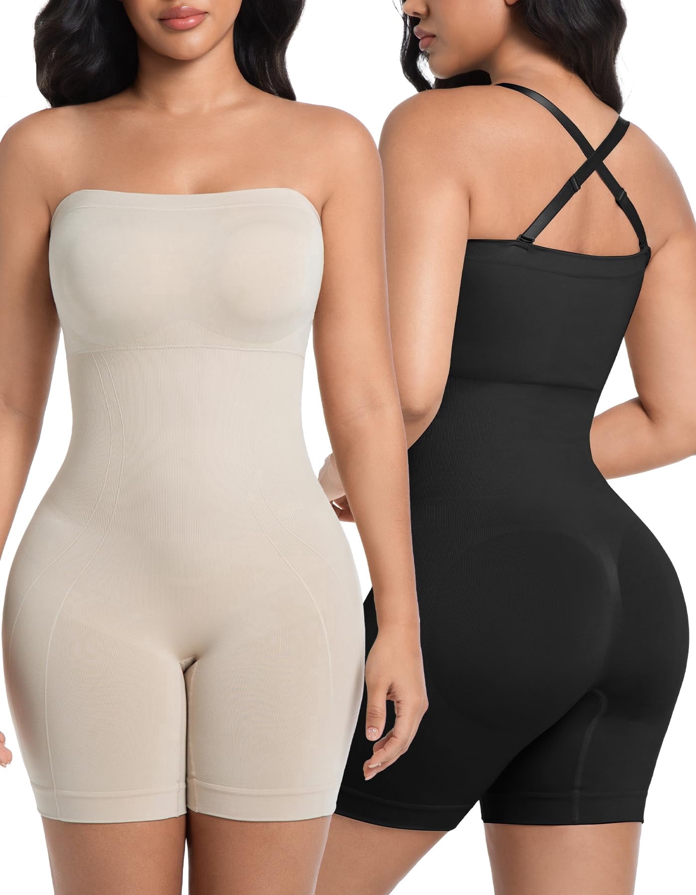 Krylvor Shapewear Bodysuits Built in Bra, Tummy Control Strapless/strap ...