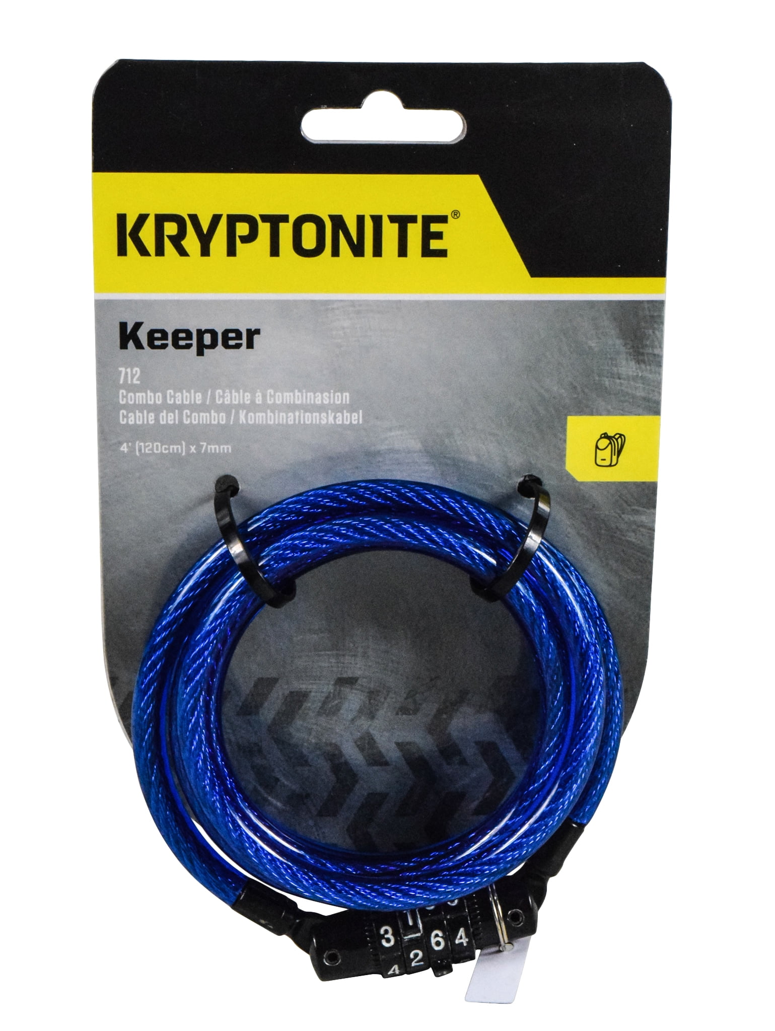 Kryptonite 4' Keeper 712 Combo Cable Blue 004929 Four Foot Cable Length ...
