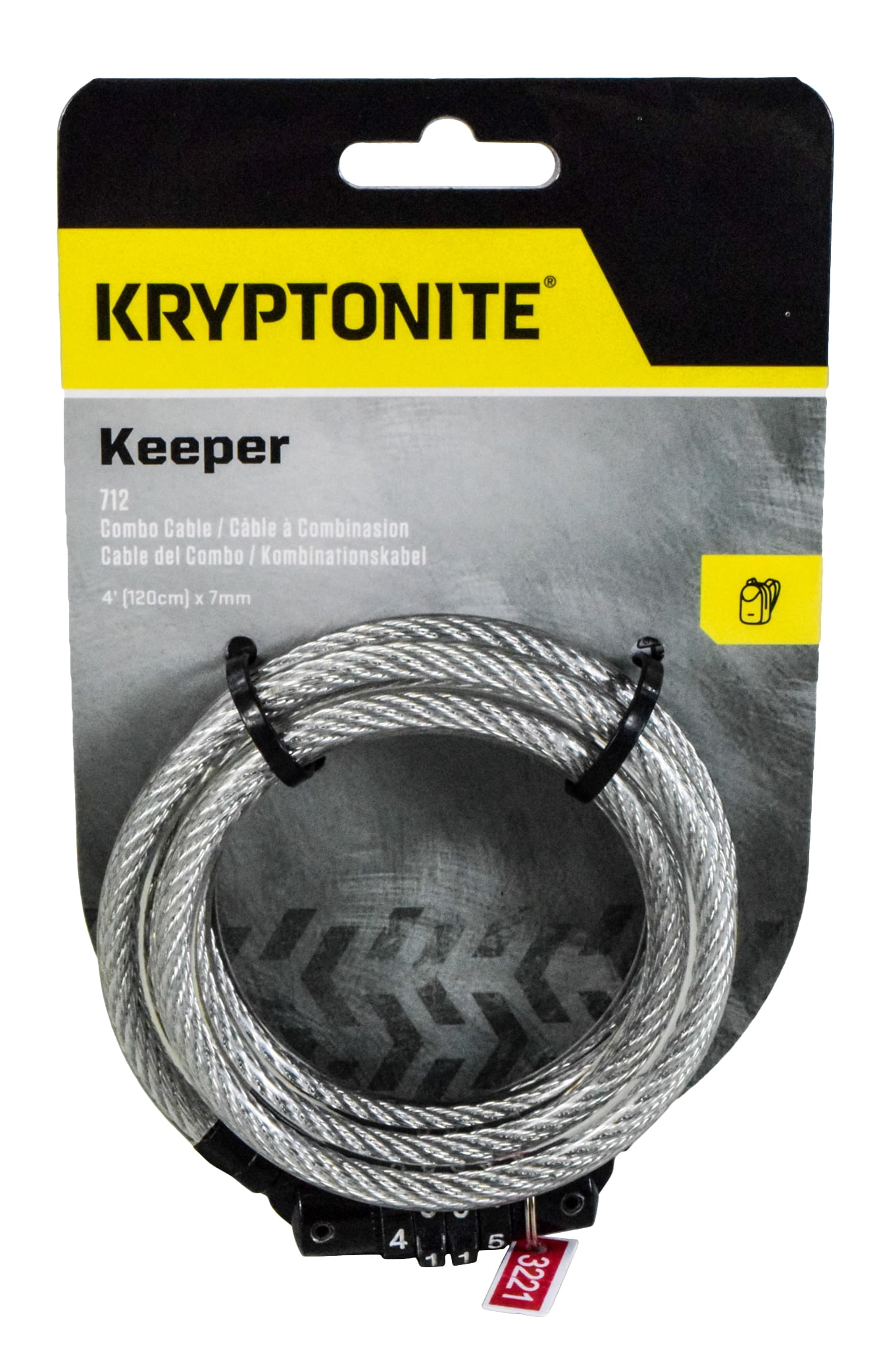 Kryptonite 4' Keeper 712 Combo Cable Silver 004929 Four Foot Cable ...